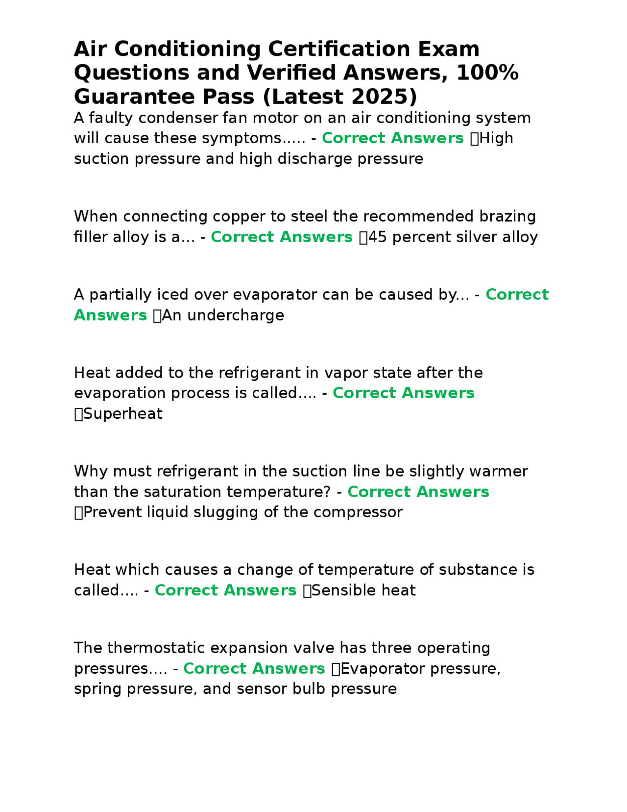 Air Conditioning Certification Exam Questions and Answers | Exams ...