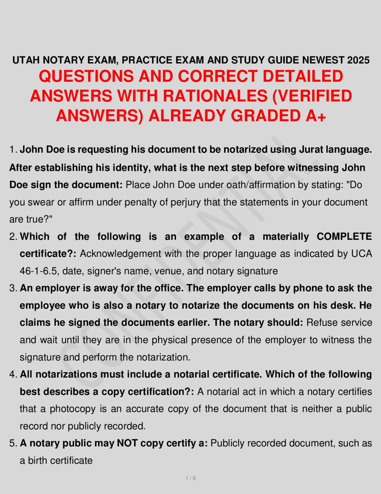 UTAH NOTARY EXAM, PRACTICE EXAM AND STUDY GUIDE NEWEST 2025 QUESTIONS ...