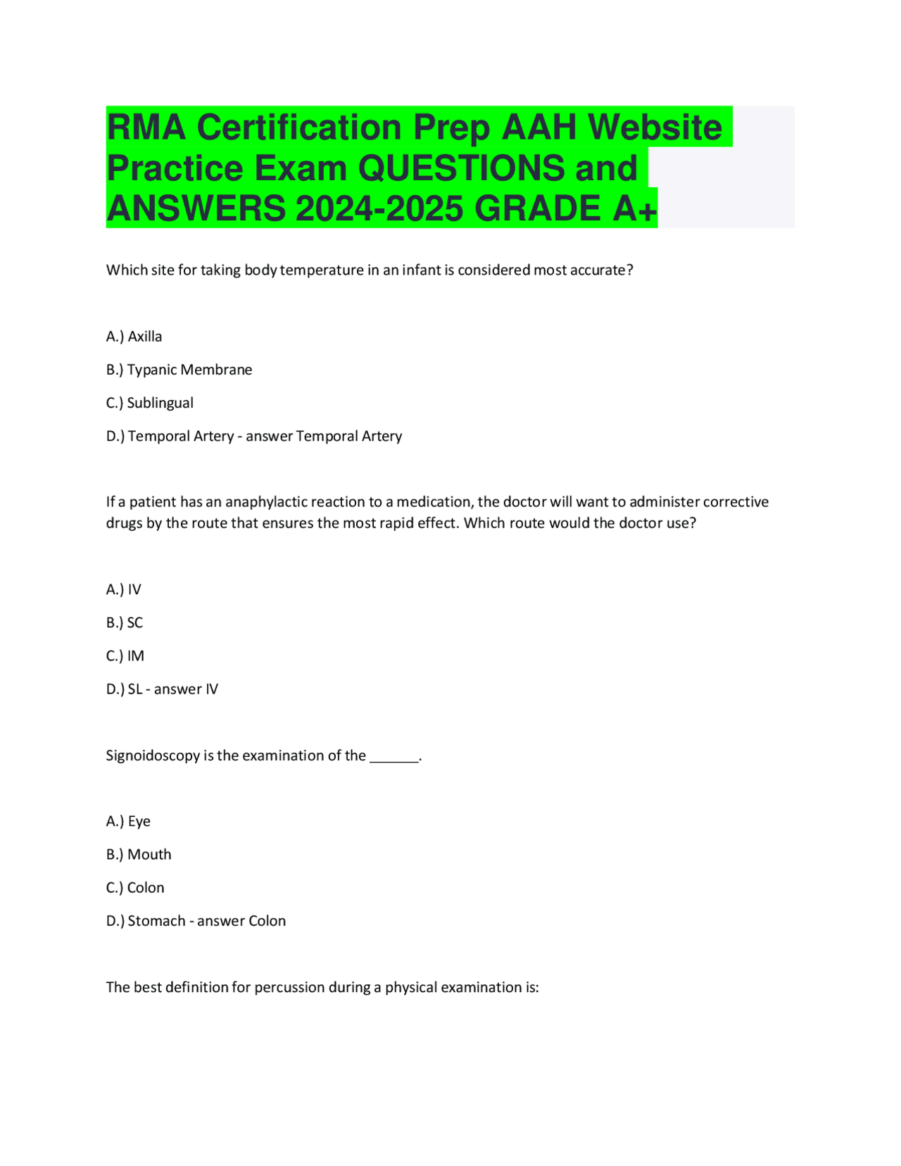 RMA Certification Prep: Medical Terminology & Procedures Practice Exam ...