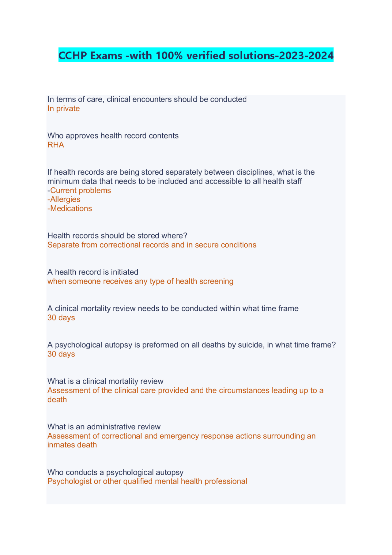 CCHP Exams: Comprehensive Guide with Verified Solutions for 2023-2024 ...