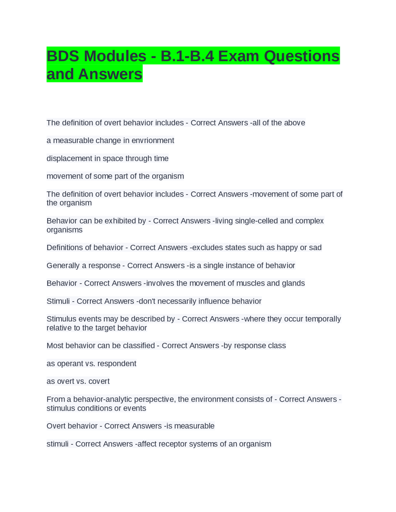 BDS Modules - B.1-B.4 Exam Questions and Answers | Exams Advanced ...