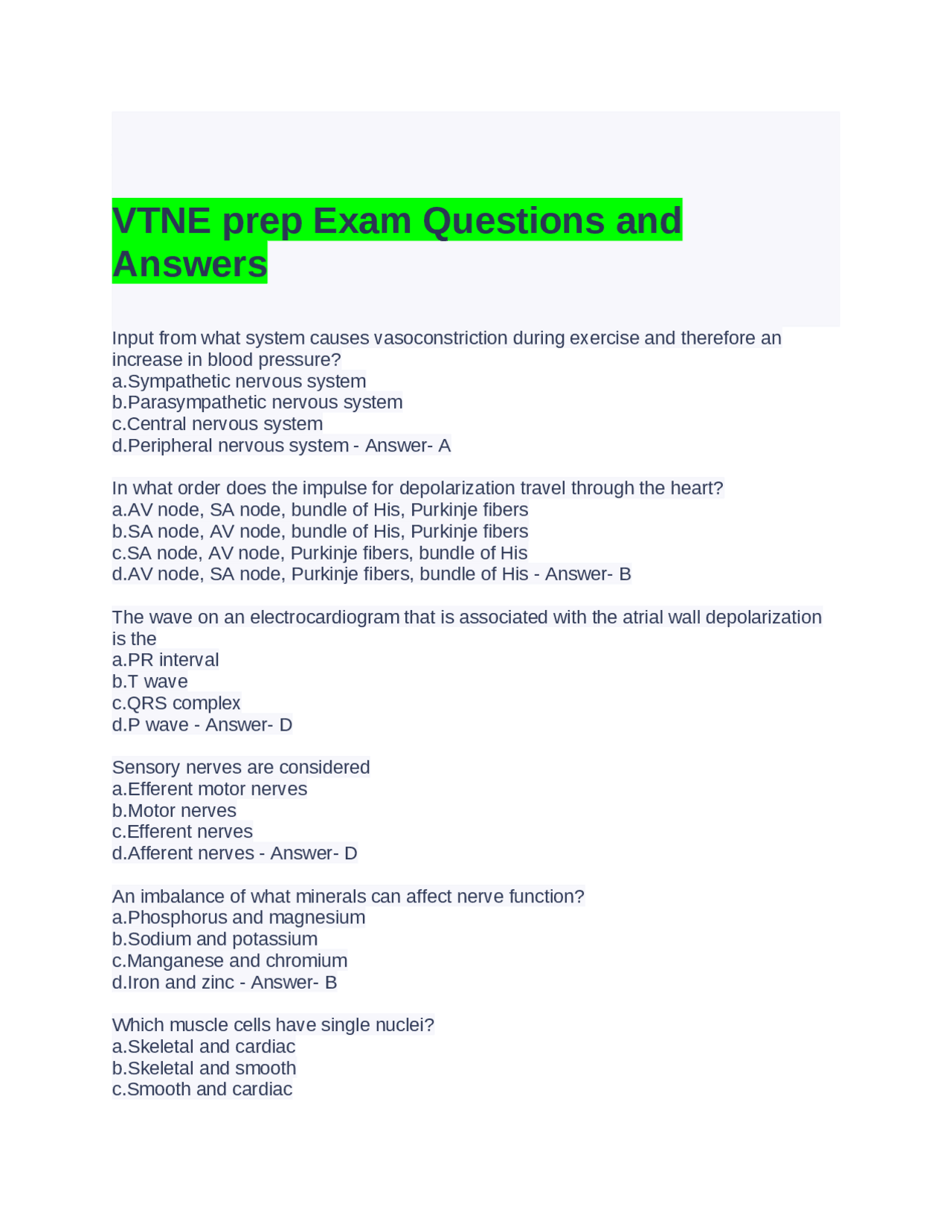 VTNE Prep Exam Questions and Answers: Veterinary Anatomy, Physiology ...