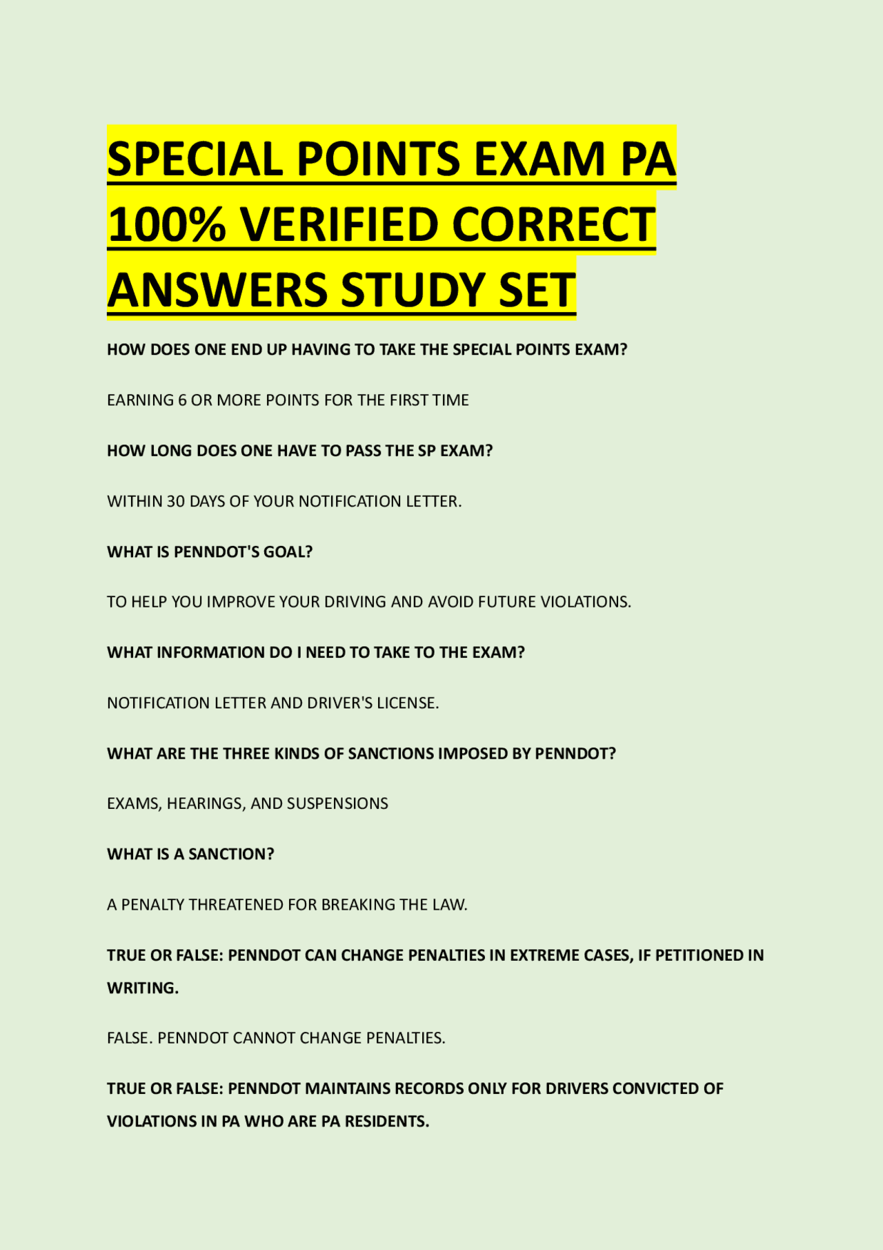 SPECIAL POINTS EXAM PA 100% VERIFIED CORRECT ANSWERS STUDY SET | Exams ...