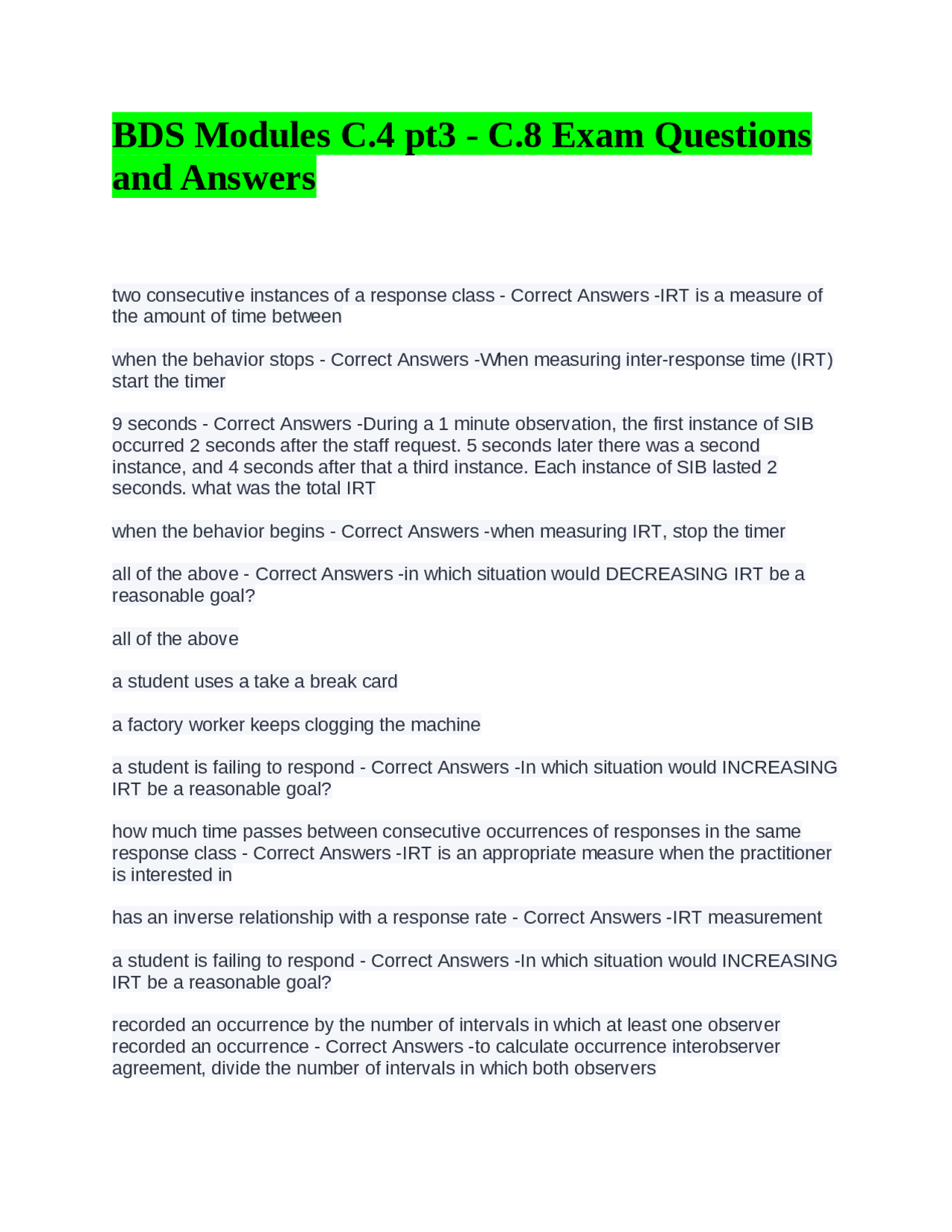 BDS Modules C.4 pt3 - C.8 Exam Questions and Answers | Exams Advanced ...