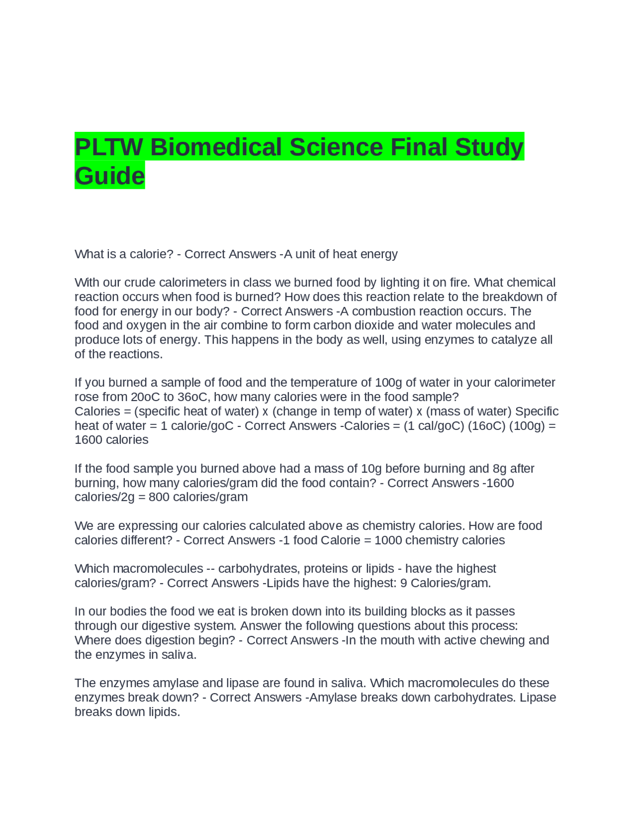 PLTW Biomedical Science Final Study Guide: A Comprehensive Review of ...