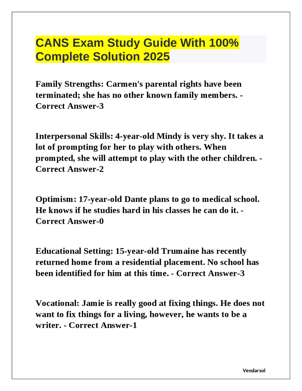 CANS Exam Study Guide with 100% Complete Solution 2025 | Exams Advanced ...