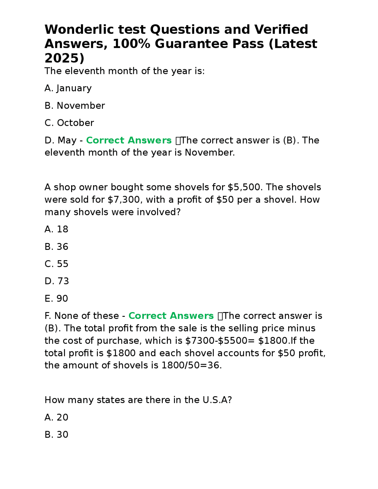 Wonderlic Test Practice Questions and Answers | Exams Nursing | Docsity