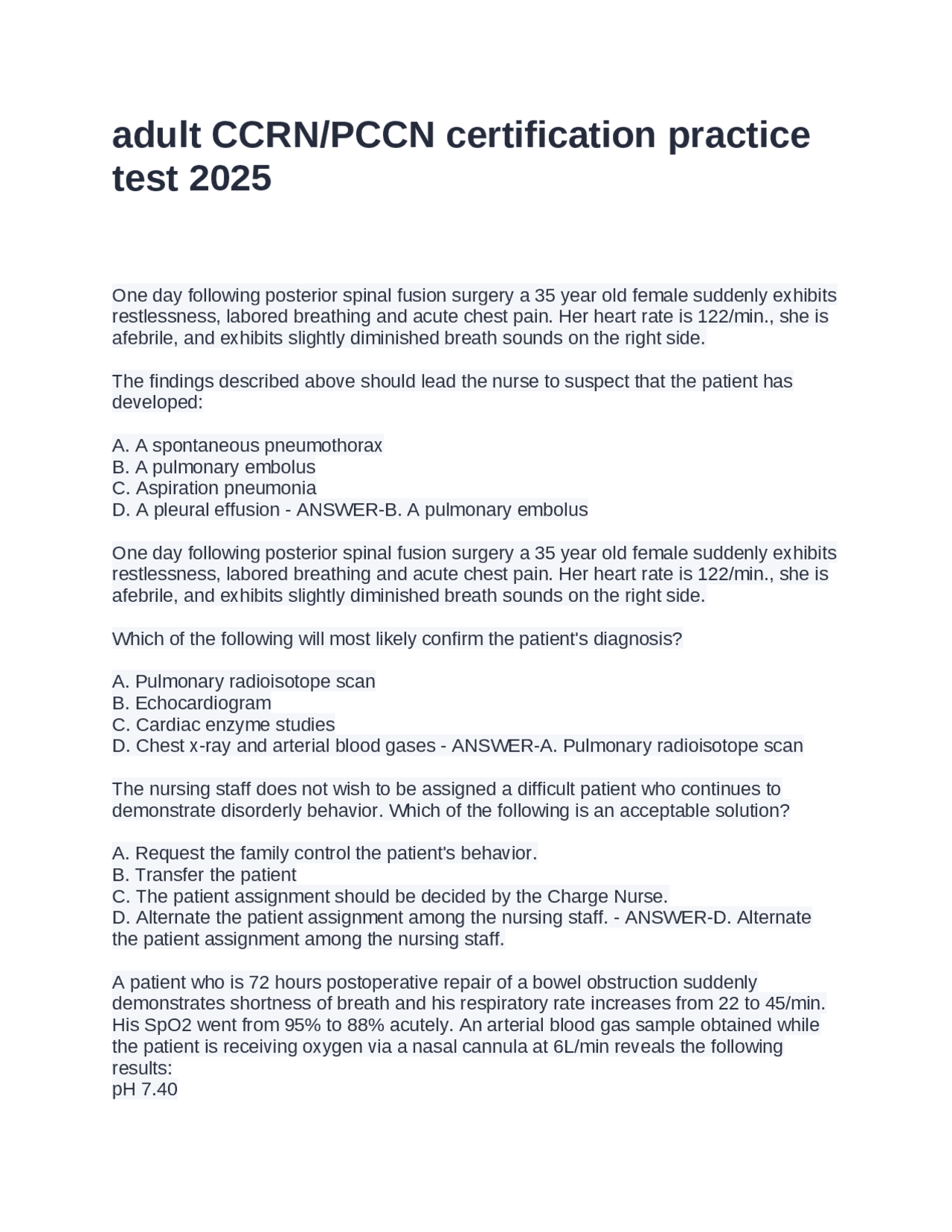 CCRN/PCCN Certification Practice Test: Critical Care Nursing Scenarios ...