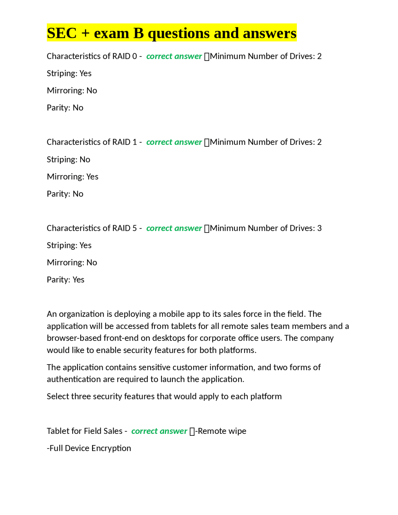 SEC+ Exam B Questions and Answers: Security Concepts and Technologies | Exams Cybercrime ...