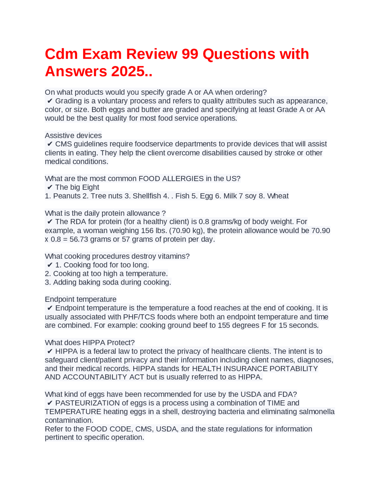 CDM Exam Review: 99 Questions and Answers for Foodservice Professionals ...