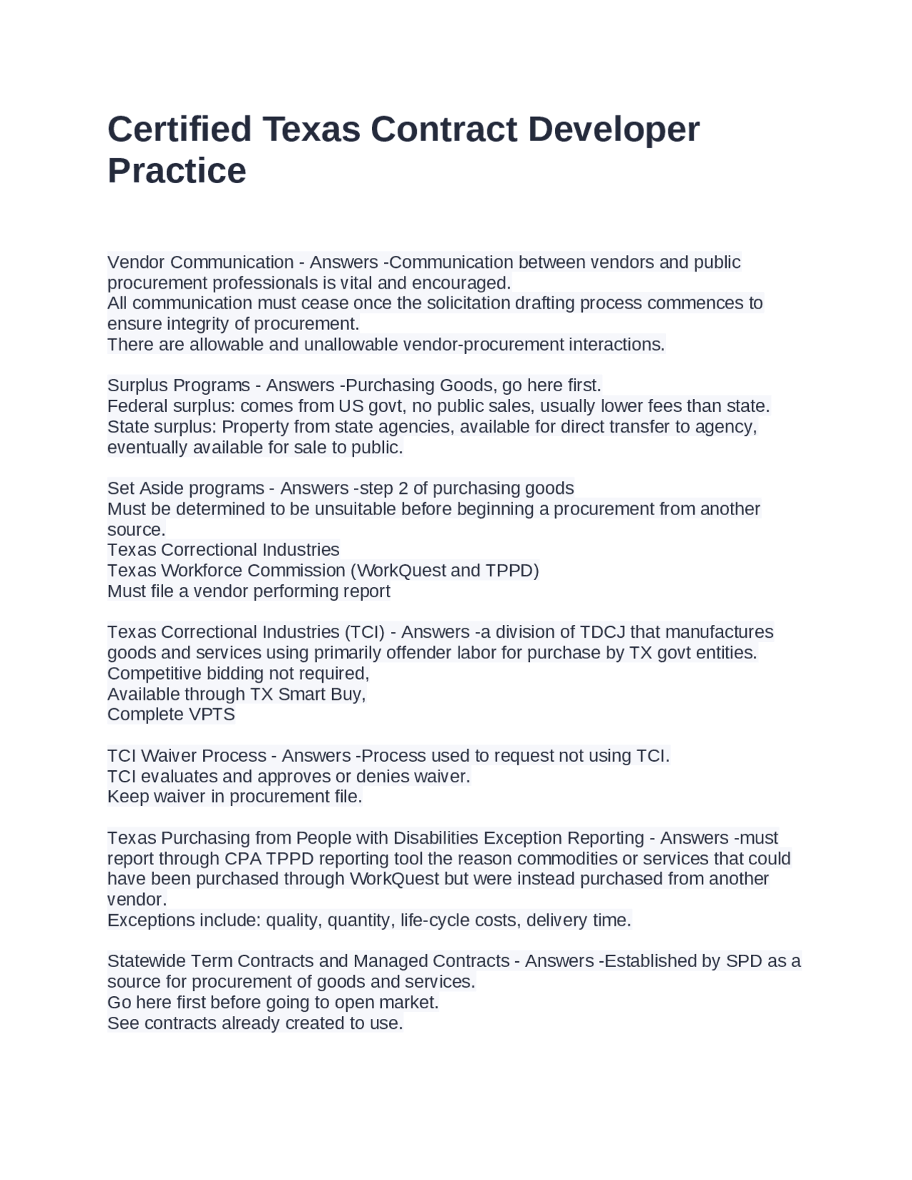 Texas Procurement Processes: A Guide for Public Entities | Exams ...