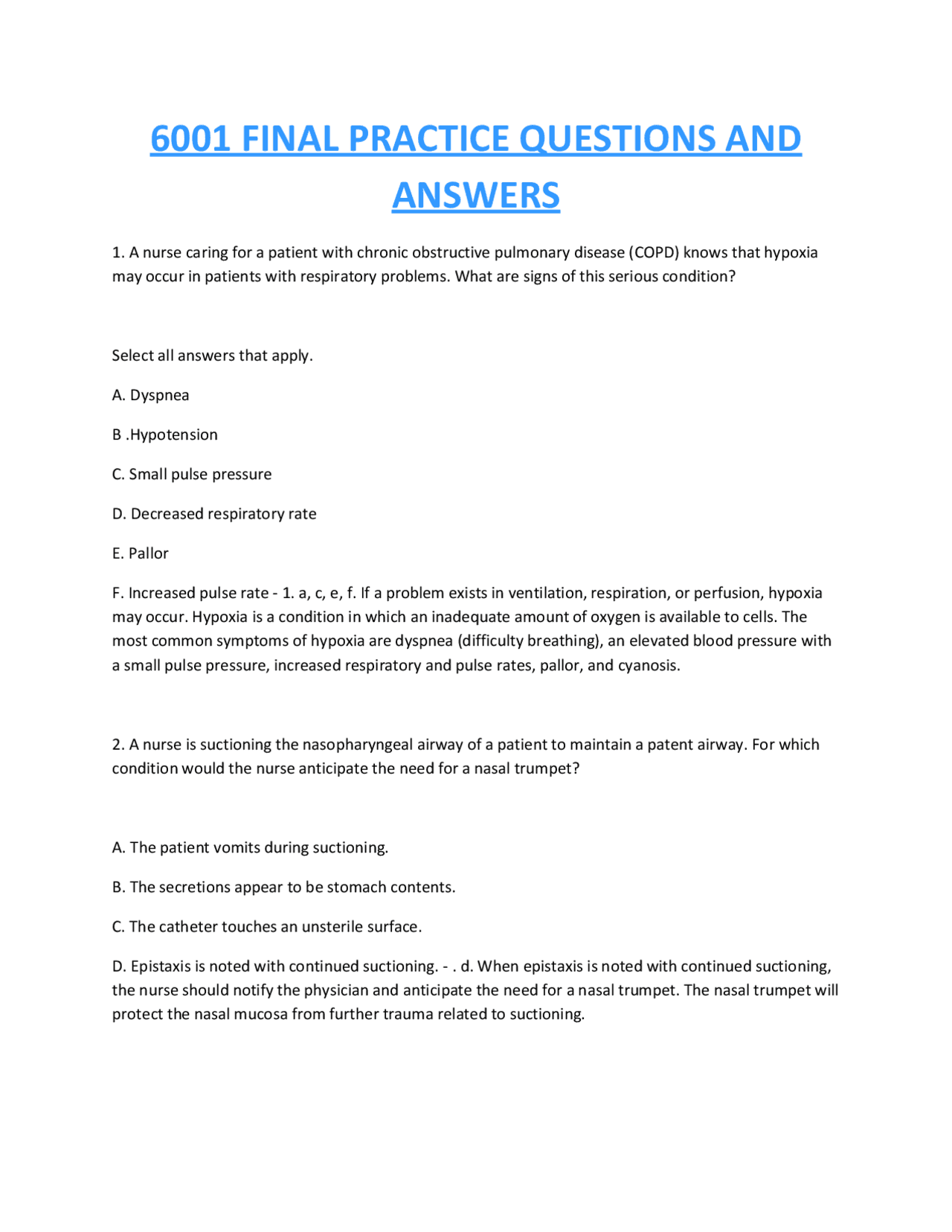 6001 FINAL PRACTICE QUESTIONS AND ANSWERS | Exams Advanced Education ...