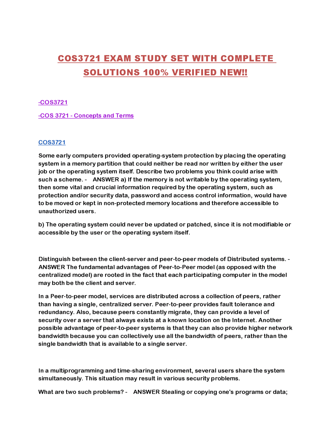 COS3721 Exam Study Set with Complete Solutions: Concepts and Terms ...