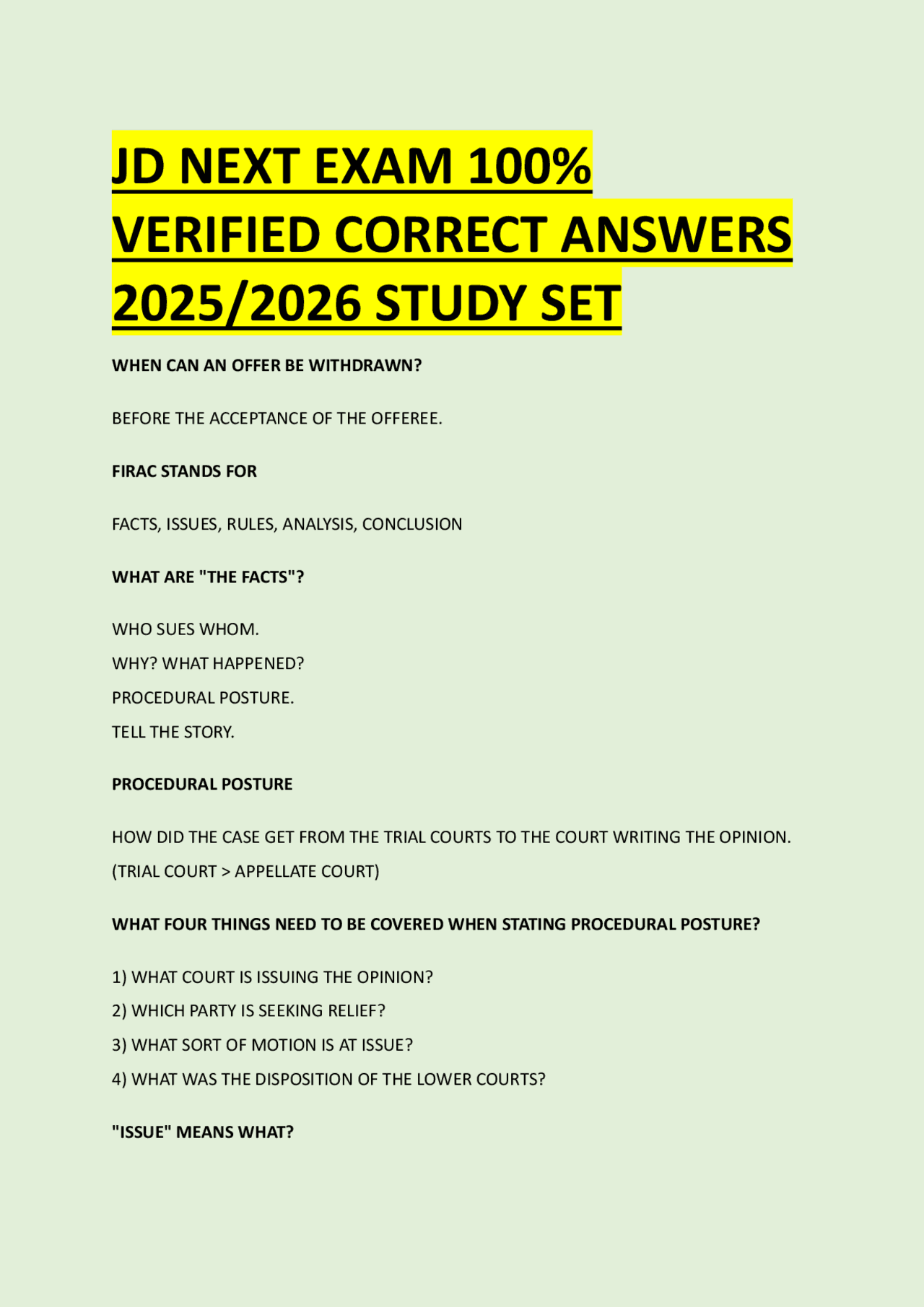 JD NEXT EXAM 100% VERIFIED CORRECT ANSWERS 2025/2026 STUDY SET | Exams ...