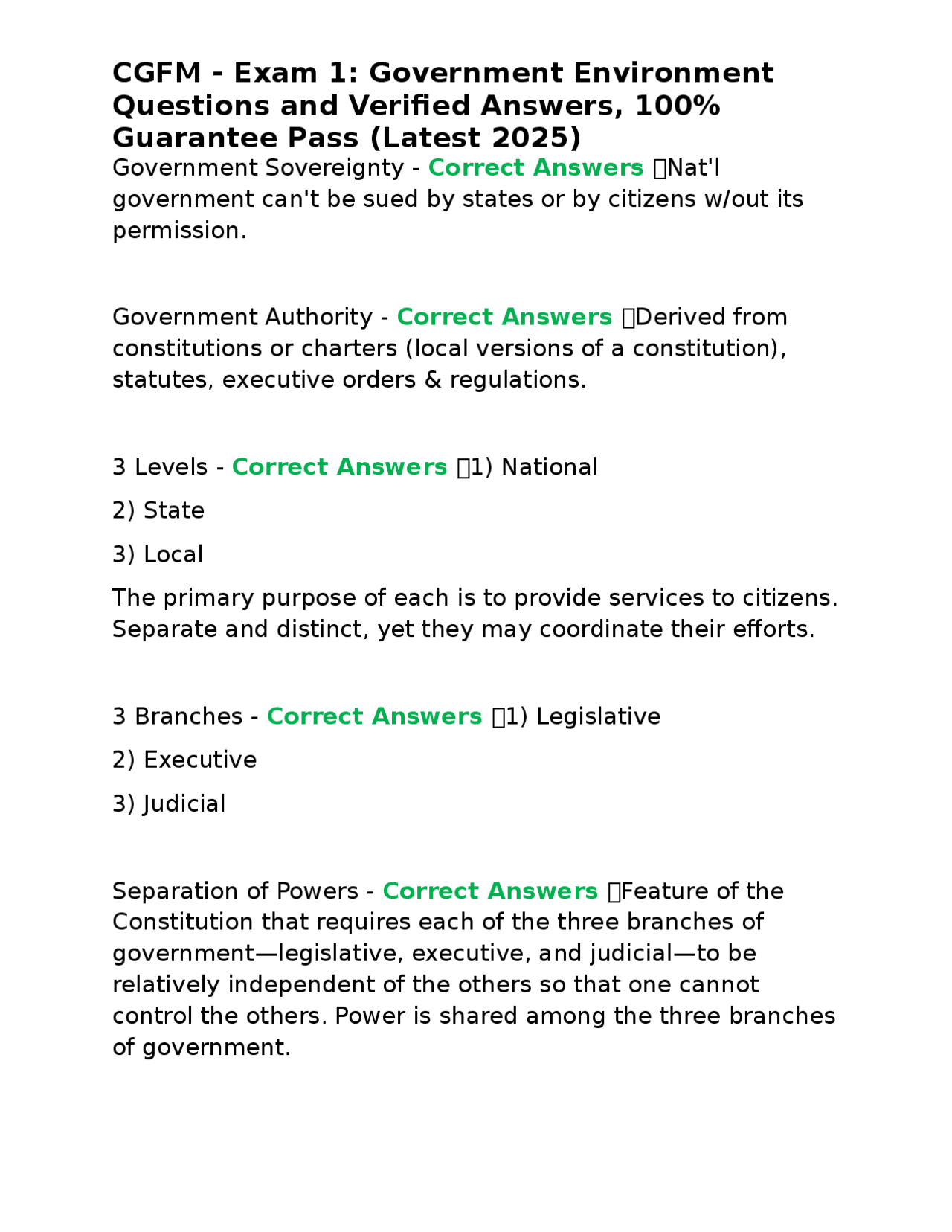 CGFM Exam 1: Government Environment - Questions and Answers | Exams ...