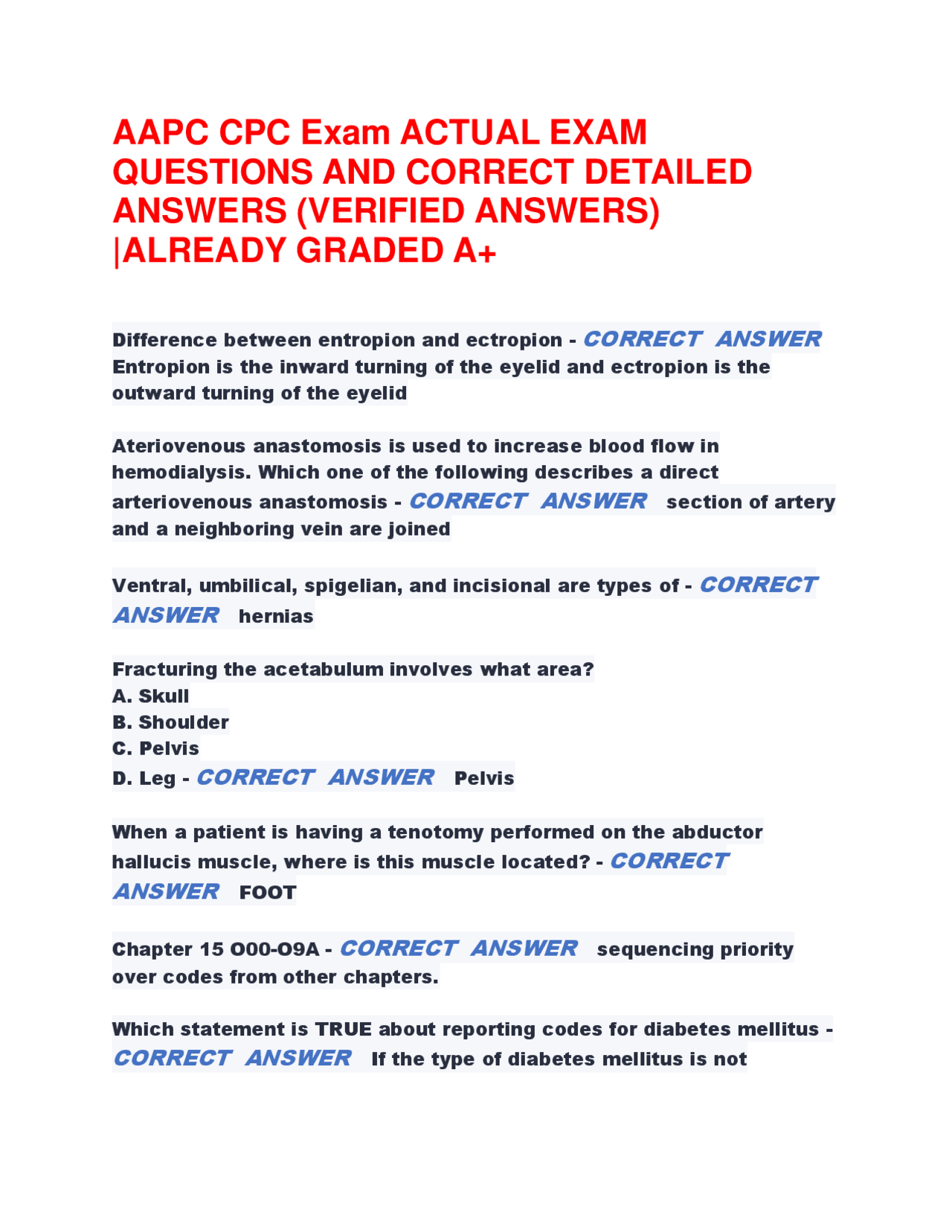 AAPC CPC Exam Questions and Answers: A Comprehensive Guide to Medical ...