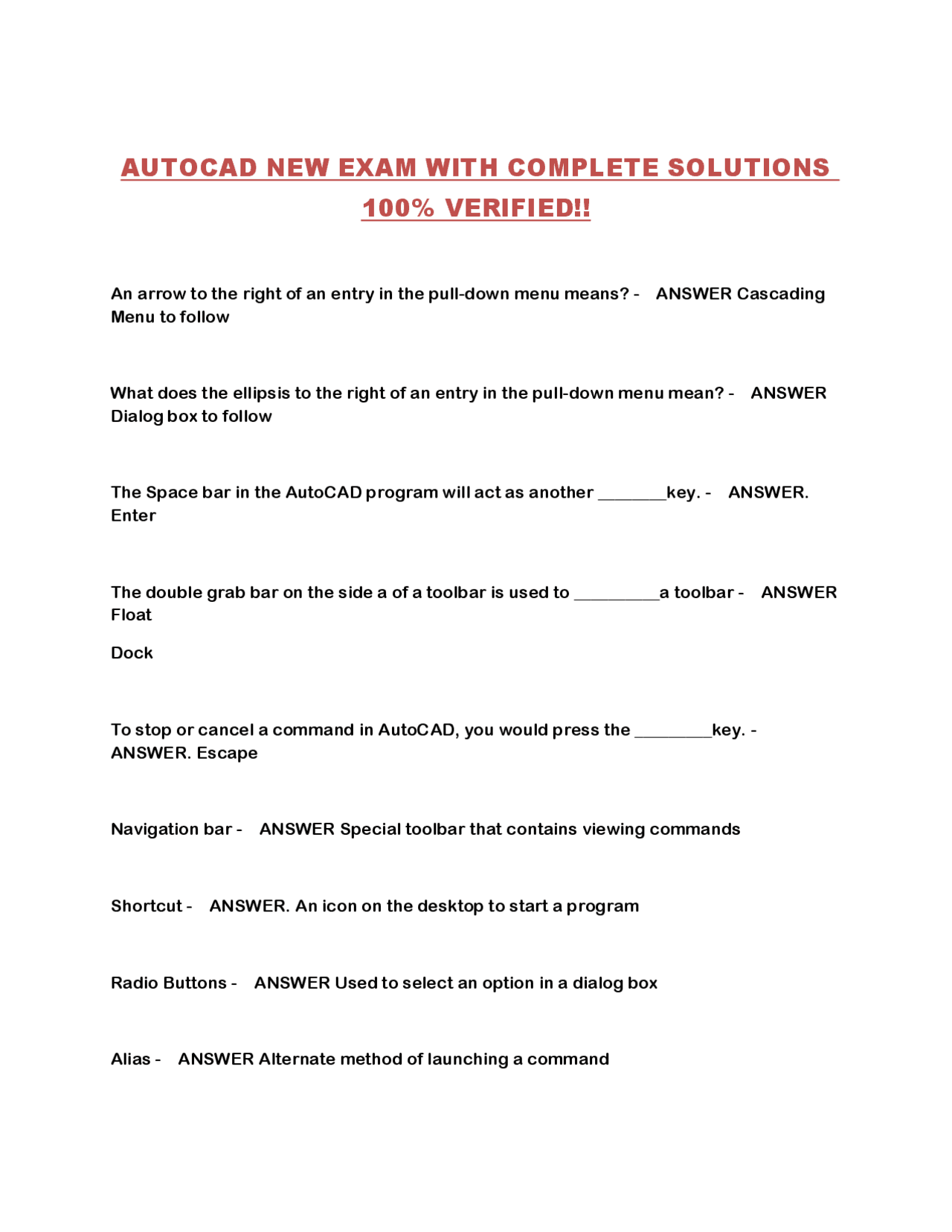 AutoCAD Exam Preparation: Comprehensive Guide with Solutions | Exams ...