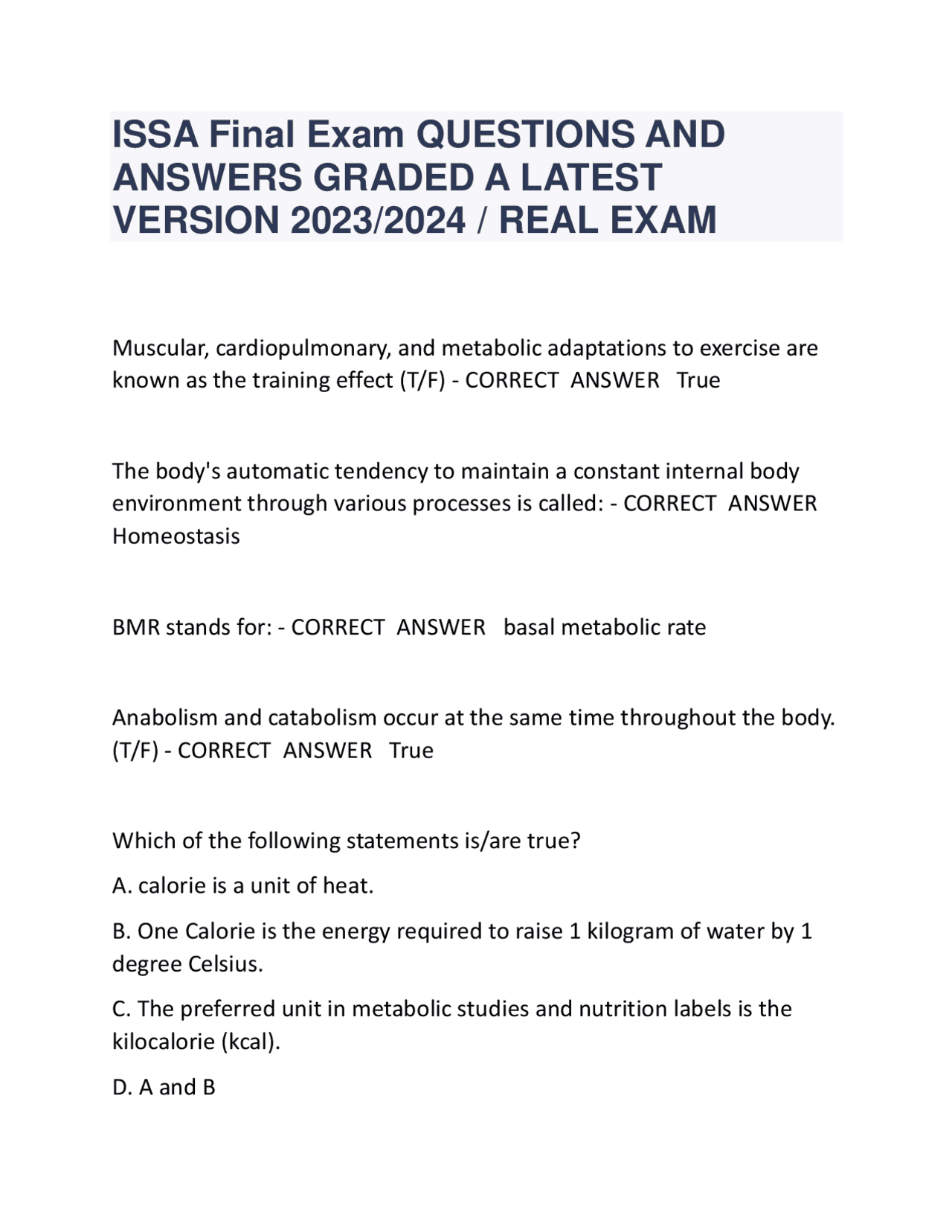 ISSA Exam: Muscular, Cardiopulmonary, and Metabolic Adaptations | Exams ...
