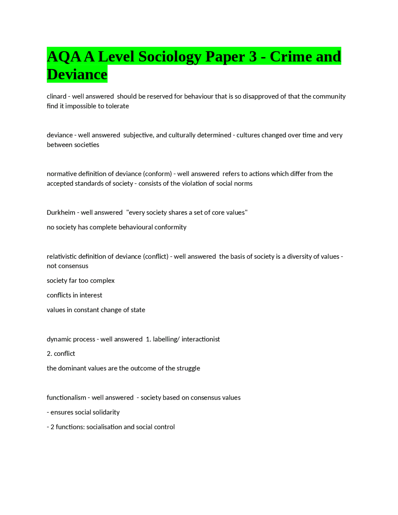 AQA A Level Sociology Paper 3 - Crime and Deviance: Theories and ...