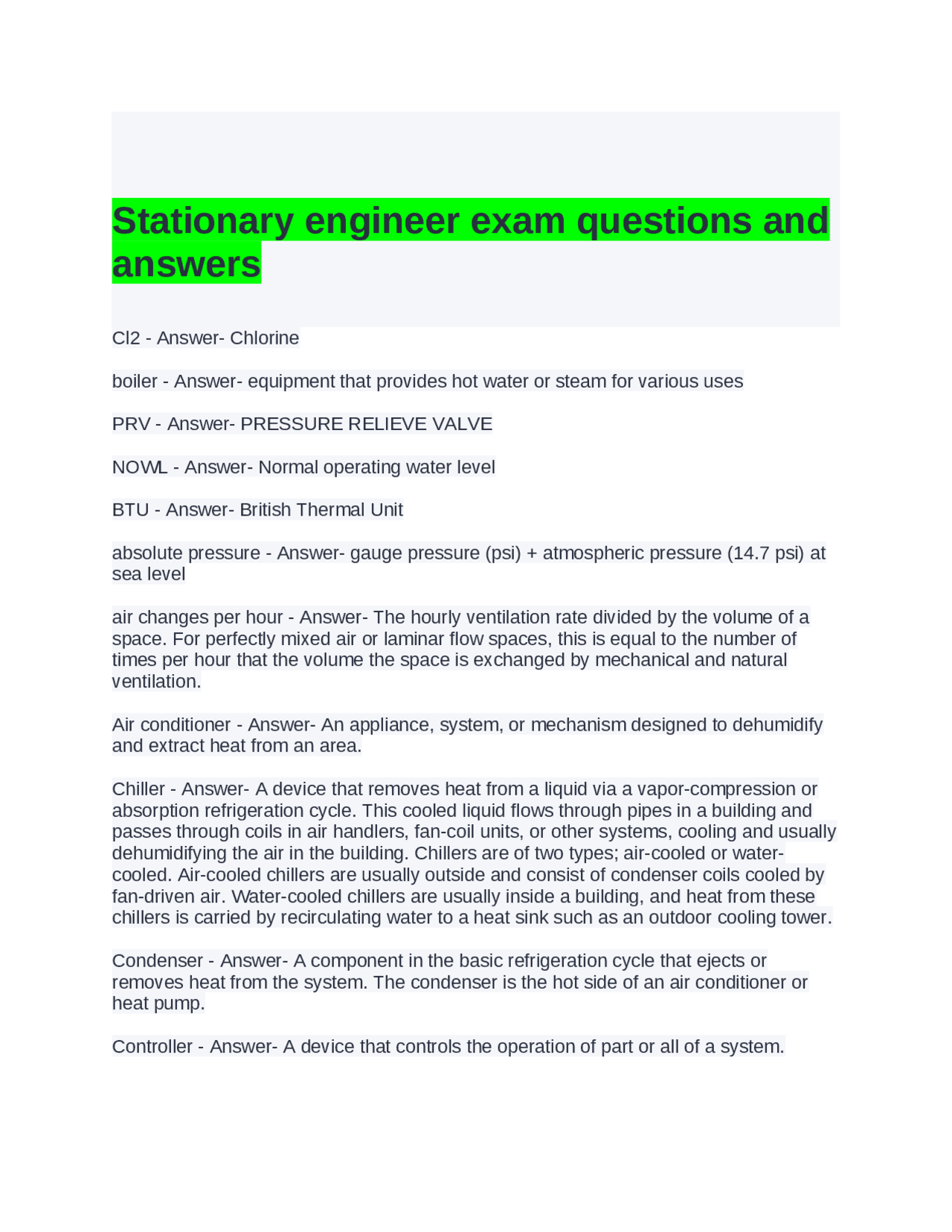 Stationary engineer exam questions and answers | Exams Engineering ...