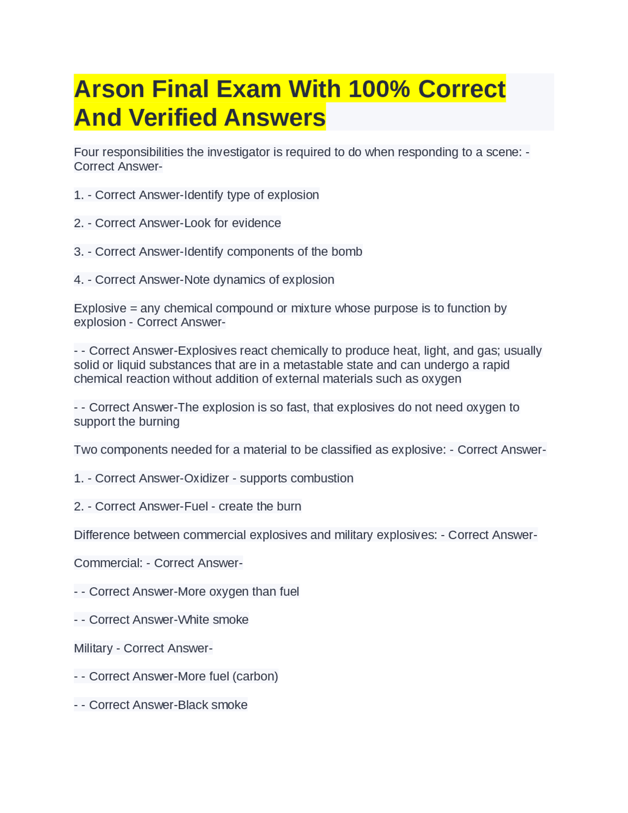 Arson Final Exam: Explosives and Their Characteristics | Exams Advanced ...