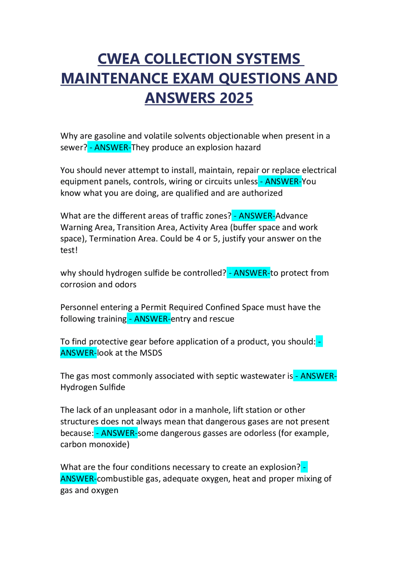CWEA Collection Systems Maintenance Exam Questions and Answers 2025 ...