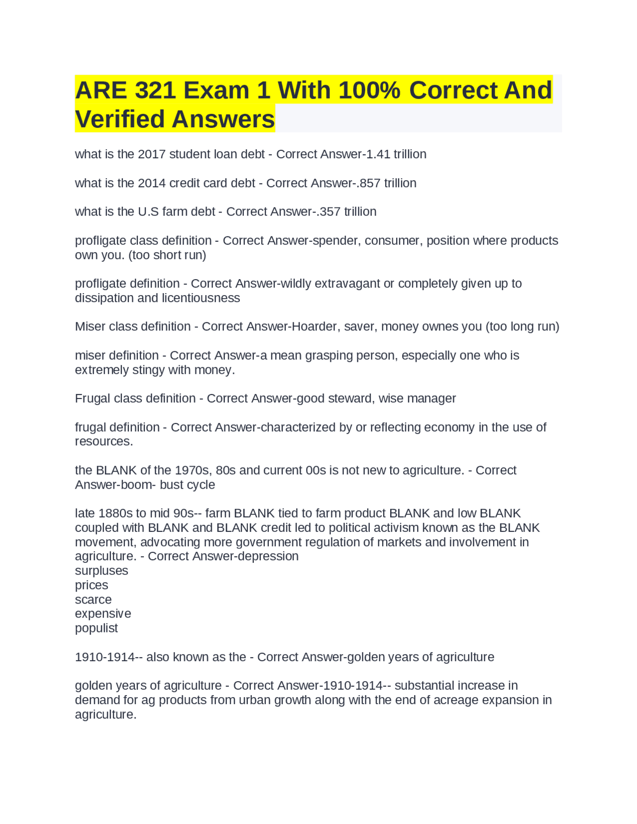 ARE 321 Exam 1 With 100% Correct And Verified Answers | Exams Advanced ...