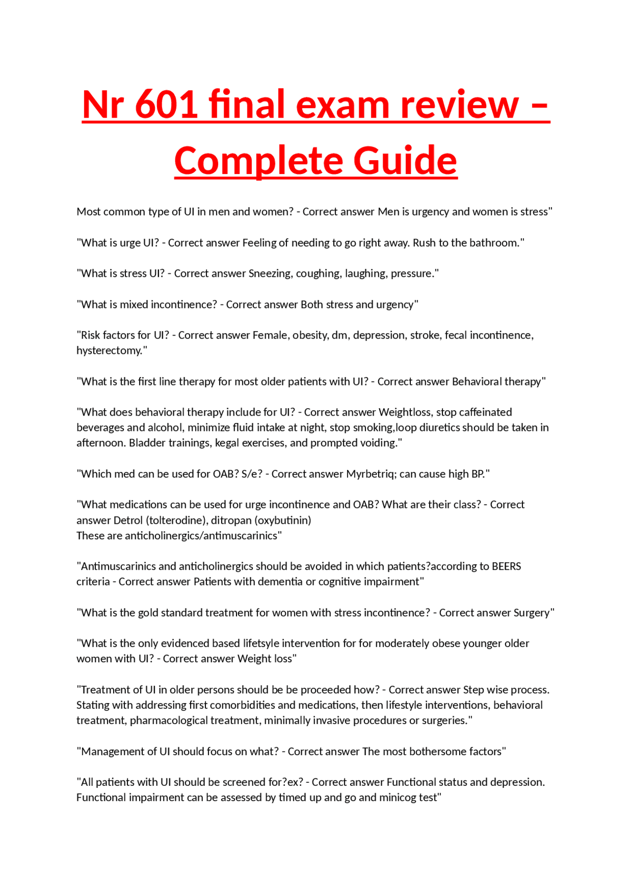 Nr 601 final exam review – Complete Guide | Exams Nursing | Docsity