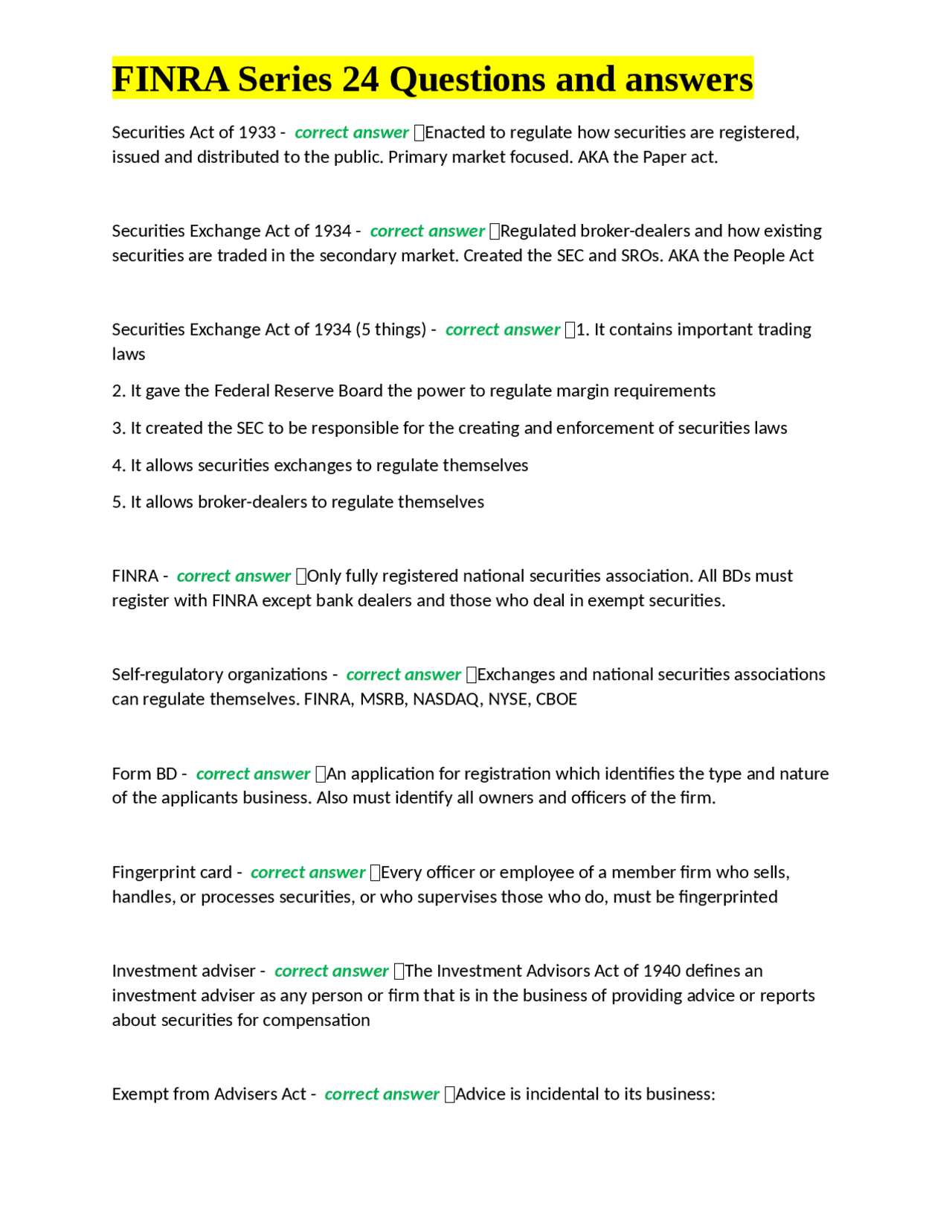 FINRA Series 24 Exam Preparation: Questions and Answers on Securities ...