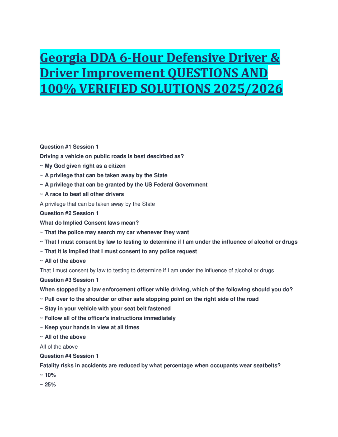 Georgia Defensive Driving Course: Questions and Answers | Exams ...