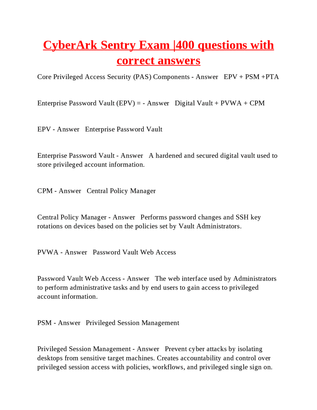 CyberArk Sentry Exam: Core Privileged Access Security (PAS) Components ...