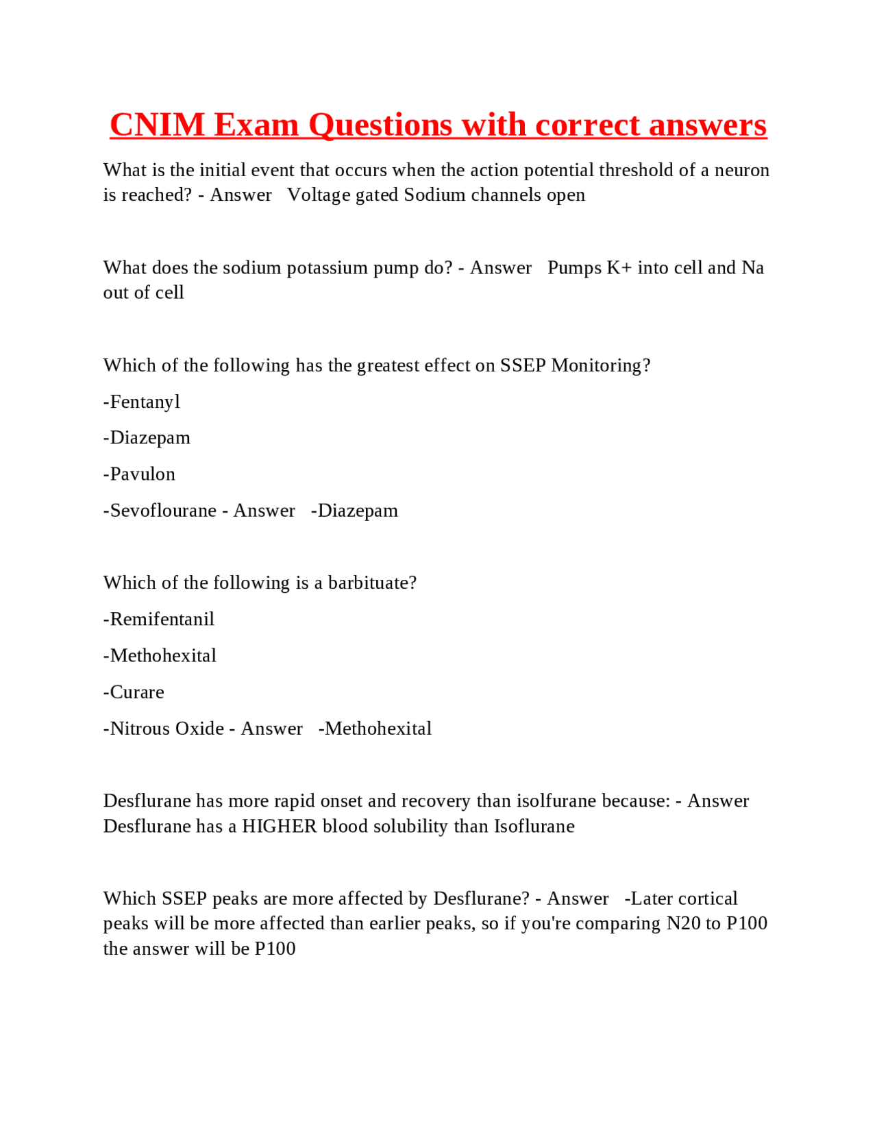 CNIM Exam Questions and Answers: Neurophysiology for Medical ...