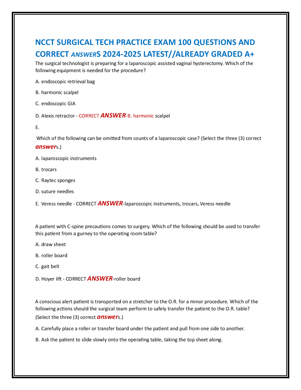 NCCT Surgical Tech Practice Exam: 100 Questions and Answers | Exams ...