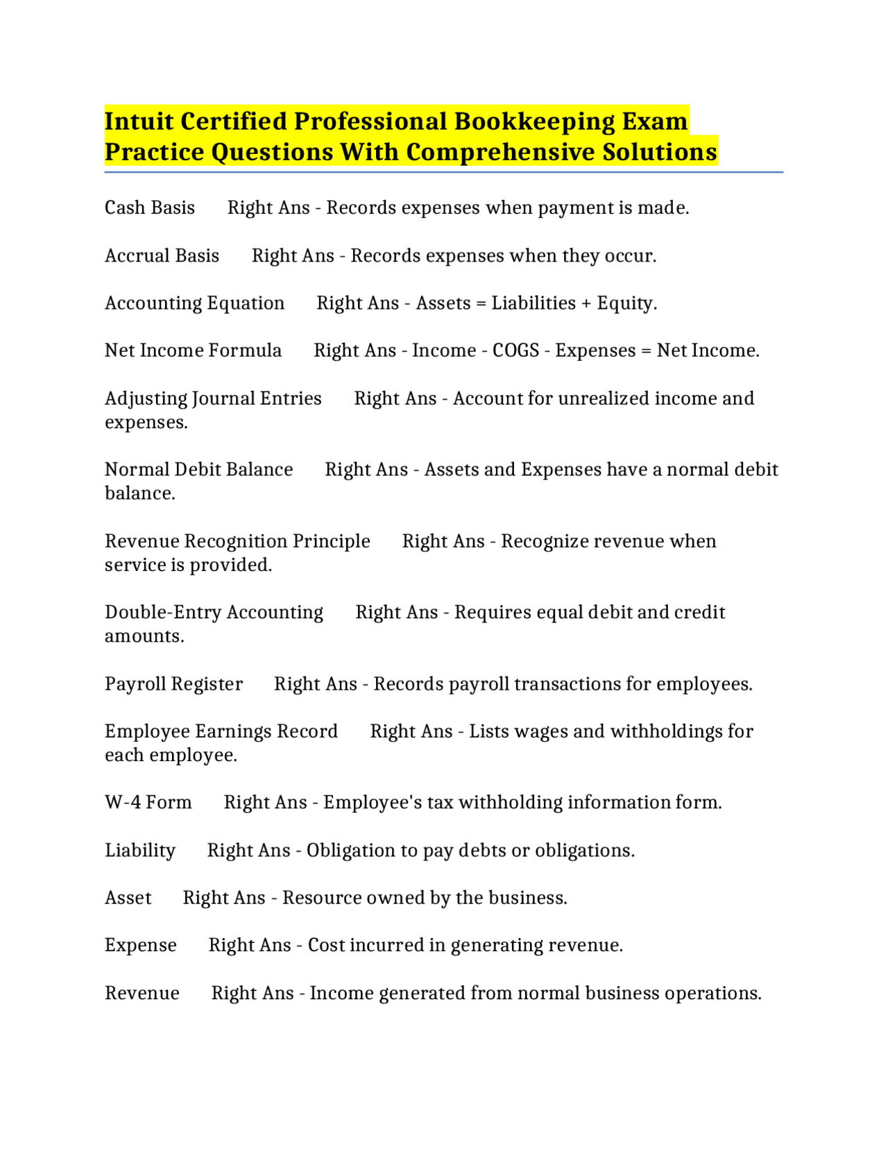 Intuit Certified Professional Bookkeeping Exam Practice Questions ...