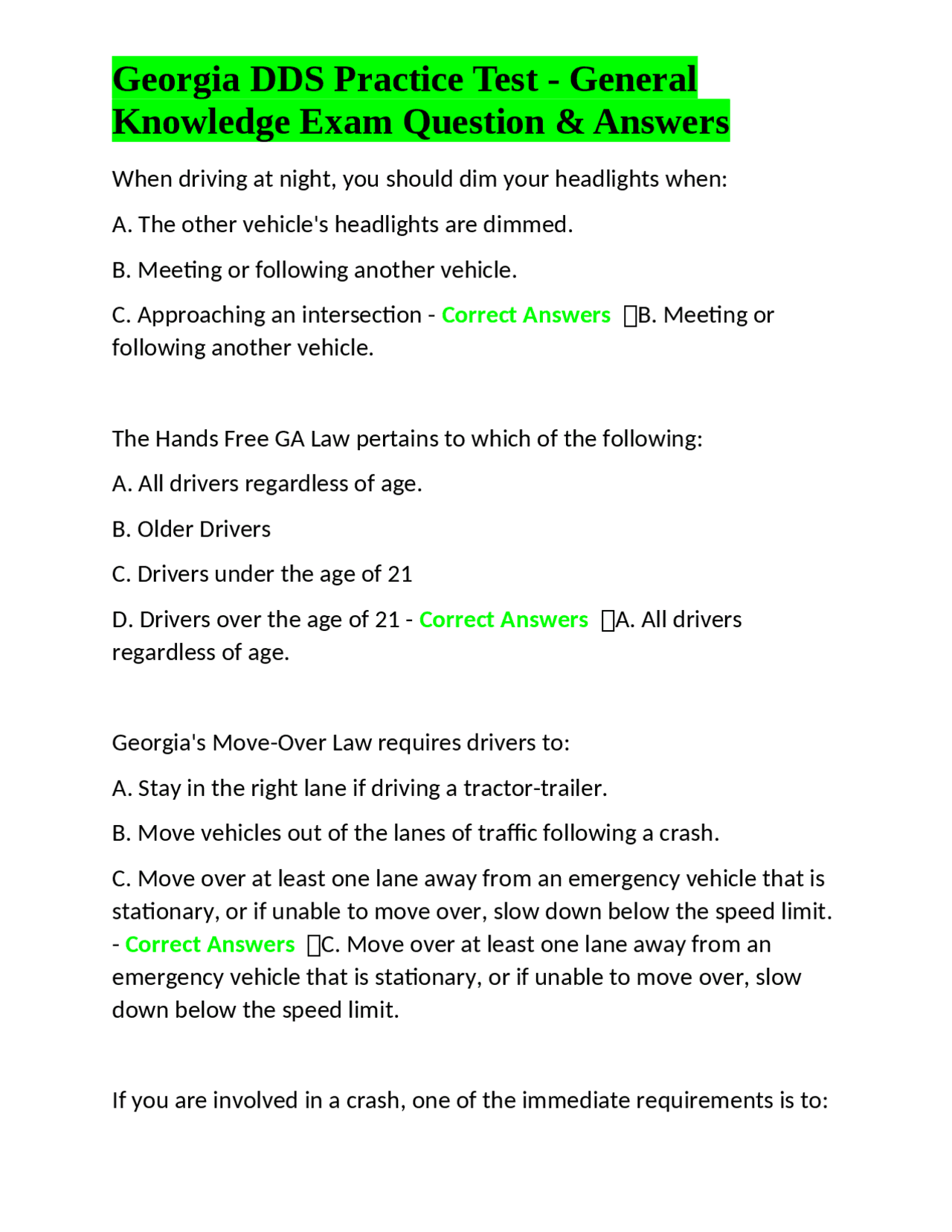 Georgia DDS Practice Test - General Knowledge Exam Questions & Answers ...
