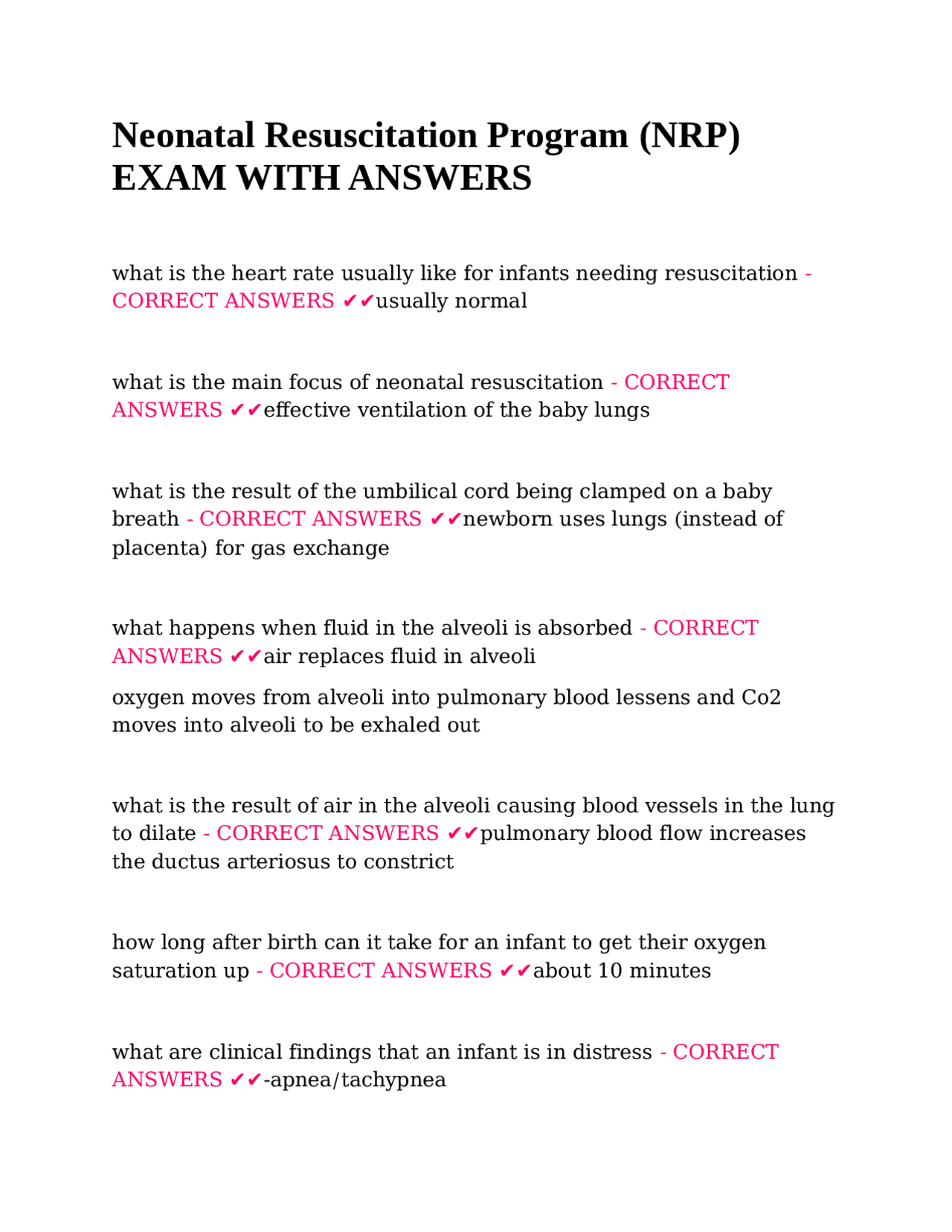 Neonatal Resuscitation Program (NRP) Exam with Answers | Exams Nursing ...