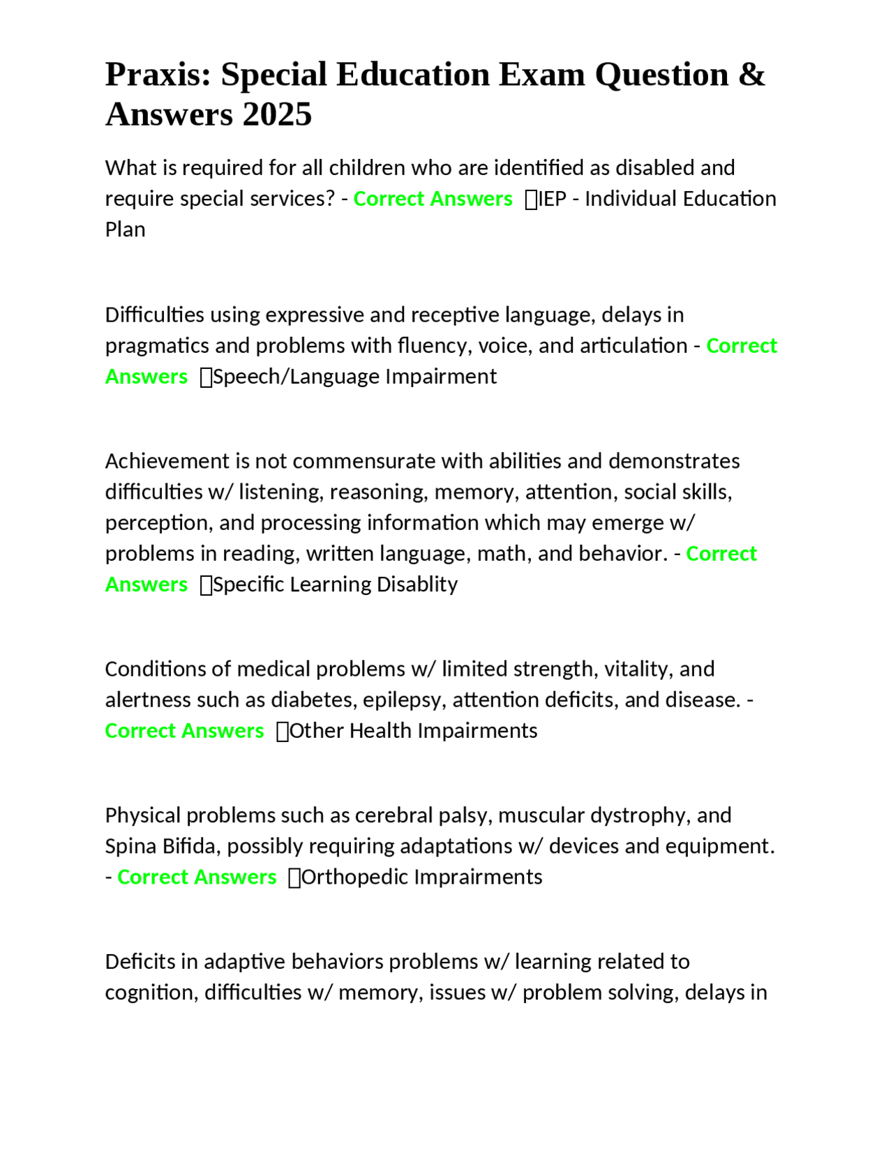 Praxis Special Education Exam Questions and Answers: A Comprehensive ...