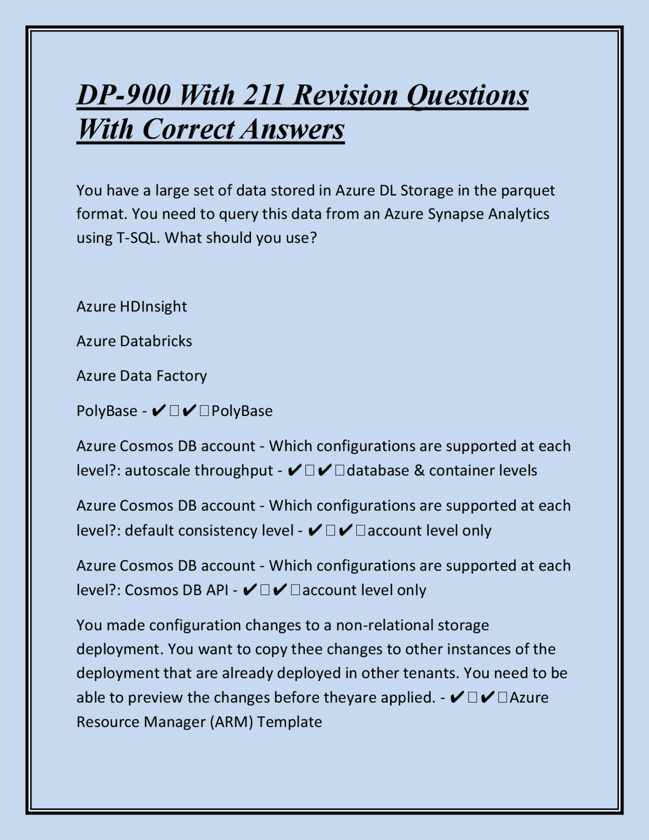 Azure DP-900 Exam Preparation: 211 Revision Questions with Answers | Exams Computer Science ...