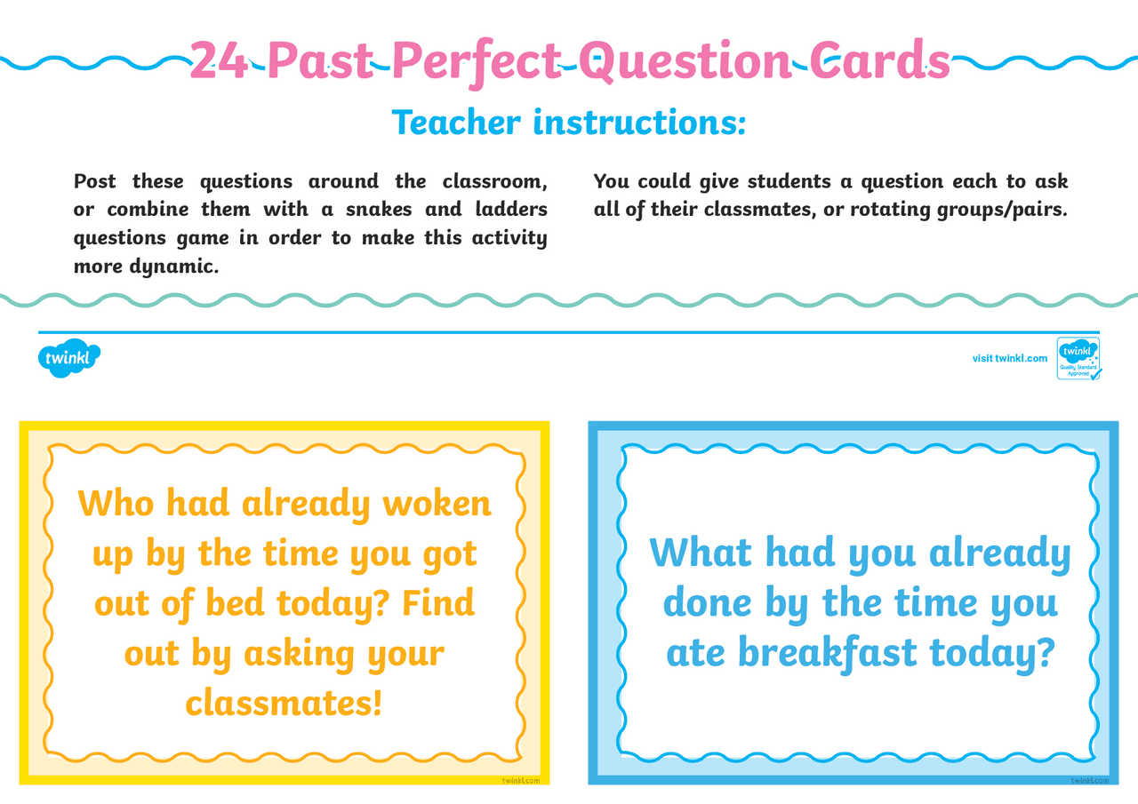 Past Perfect Question Cards for English Language Learners | Study ...