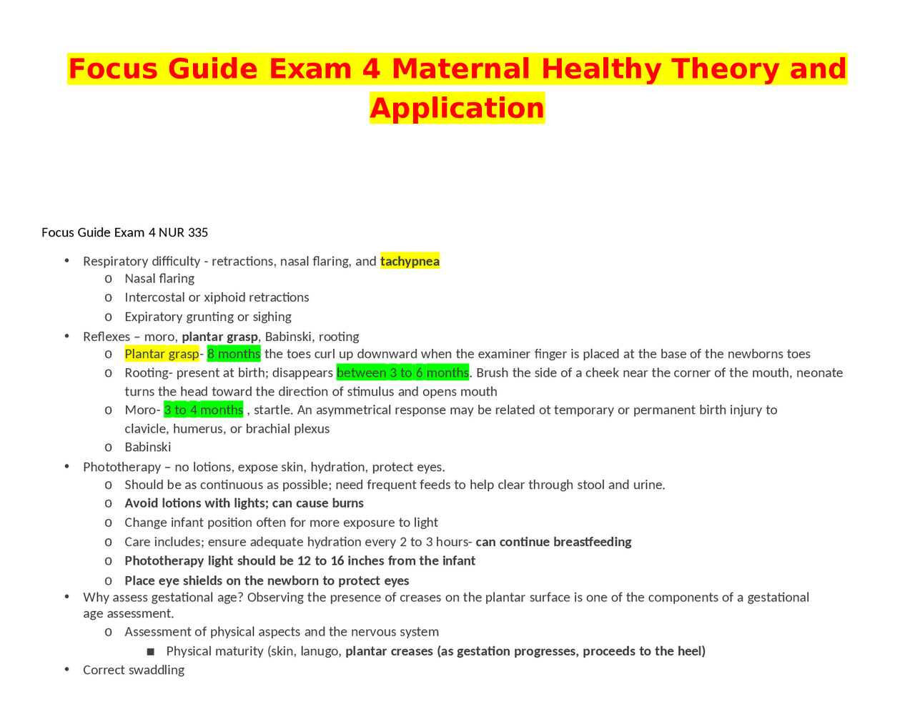 Maternal Health Theory and Application: Focus Guide for Exam 4 (NUR 335) | Study Guides ...