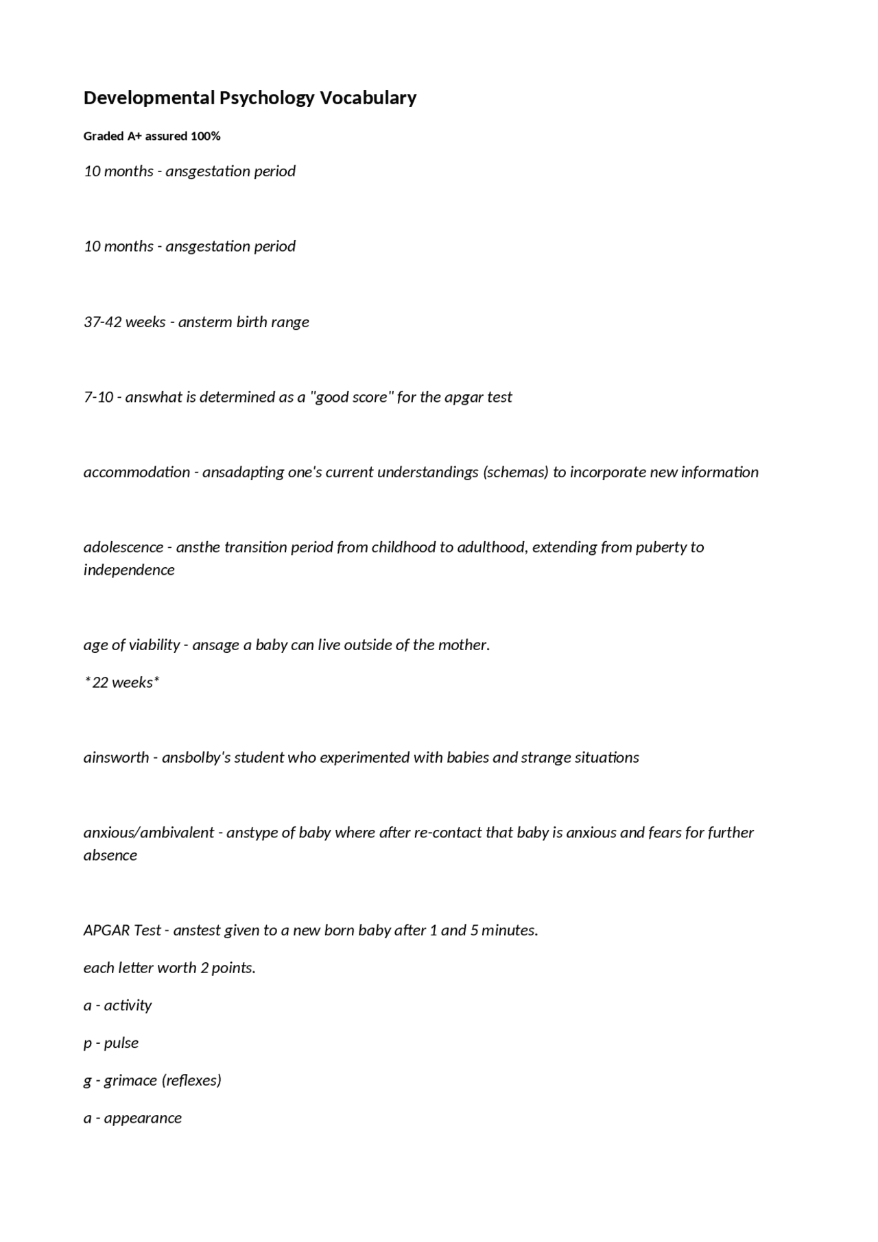 Developmental Psychology Vocabulary: Key Terms and Concepts | Exercises ...