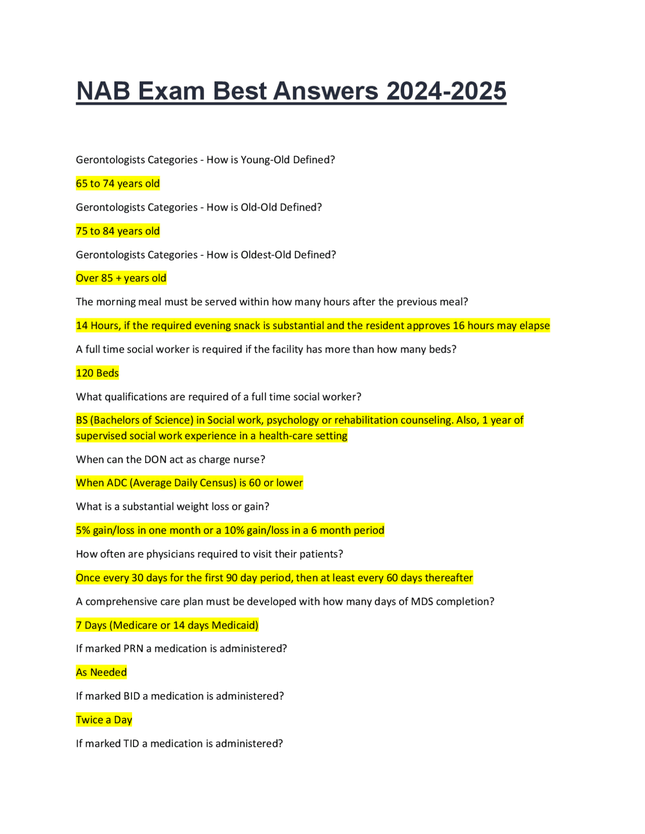 NAB Exam Best Answers 2024-2025 | Exams Health sciences | Docsity