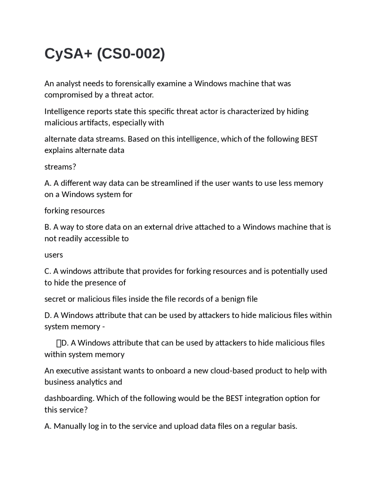 CySA+ (CS0-002) Practice Questions and Answers | Exams Cybercrime, Cybersecurity and Data ...