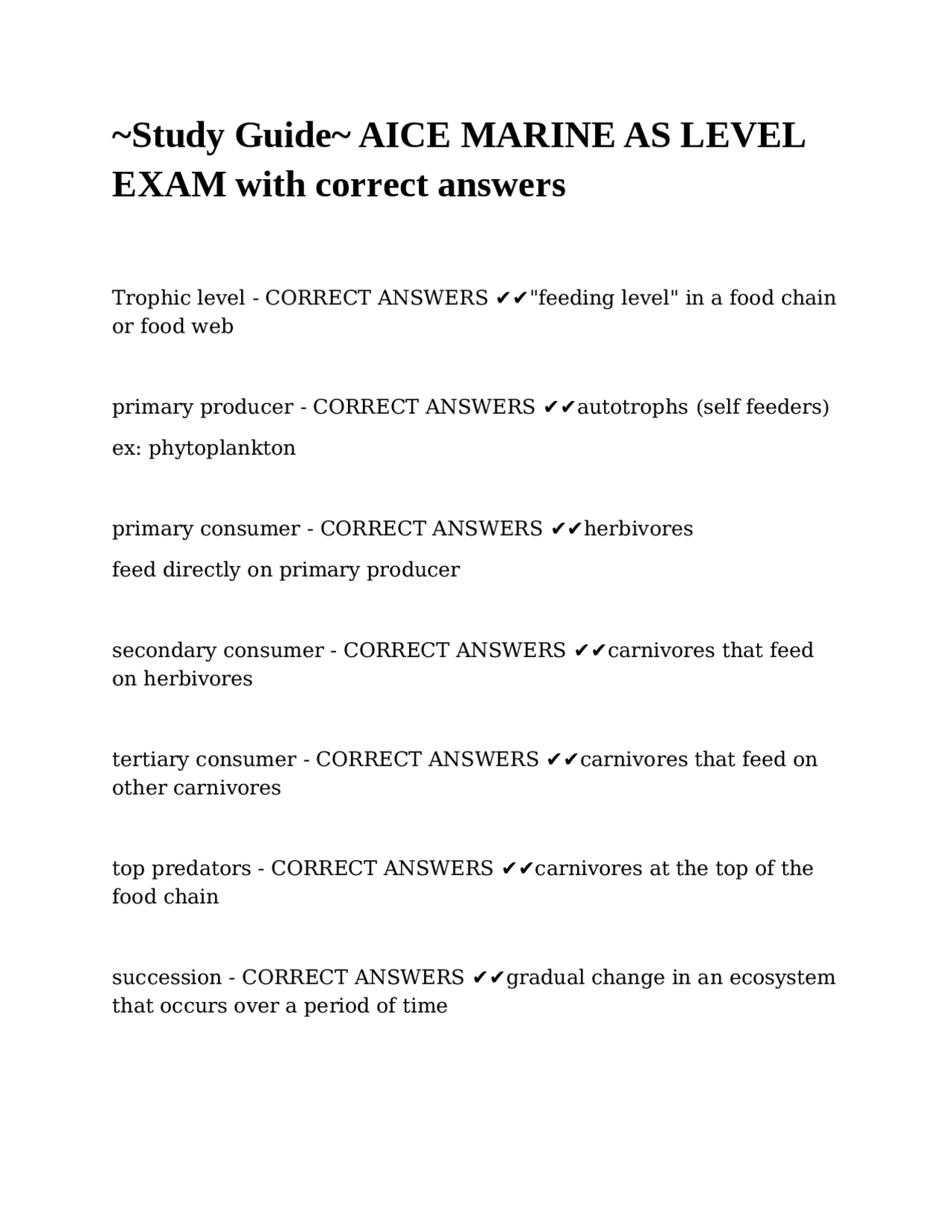 AICE Marine AS Level Exam Study Guide: Trophic Levels, Ecosystems, and ...
