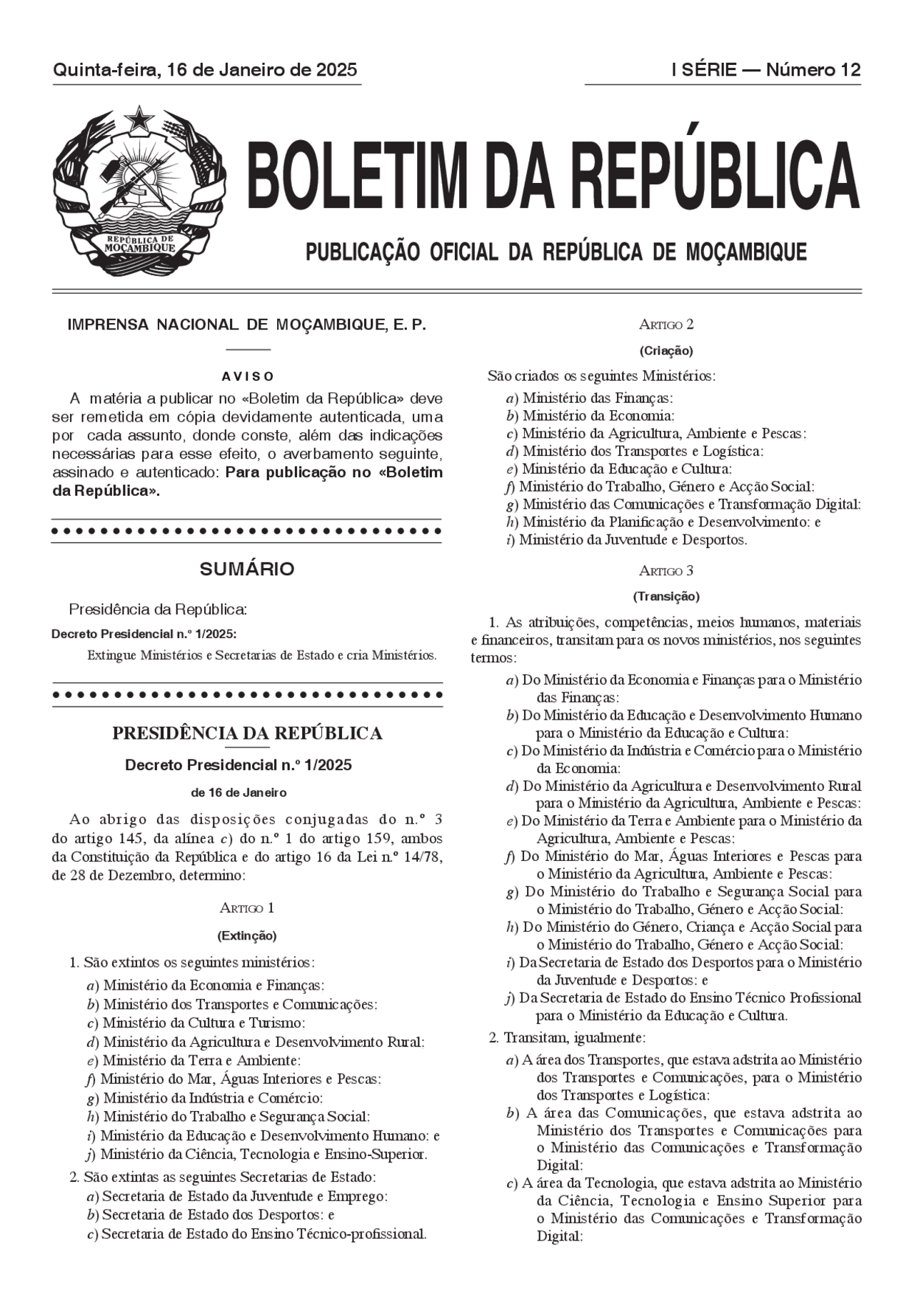 Boletim da República | Transcriptions Arabic | Docsity