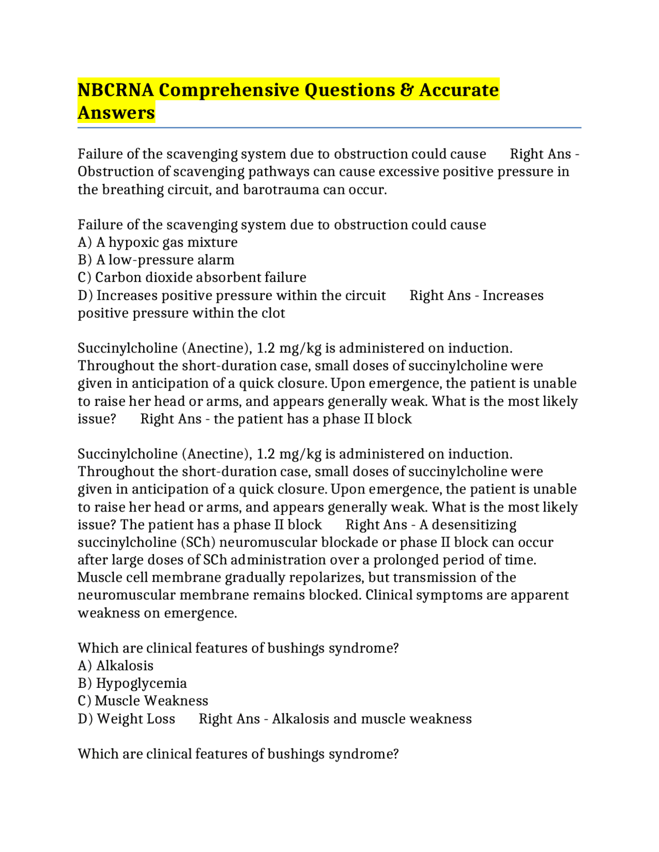 NBCRNA Study Guide: Comprehensive Questions & Answers for Anesthesia ...