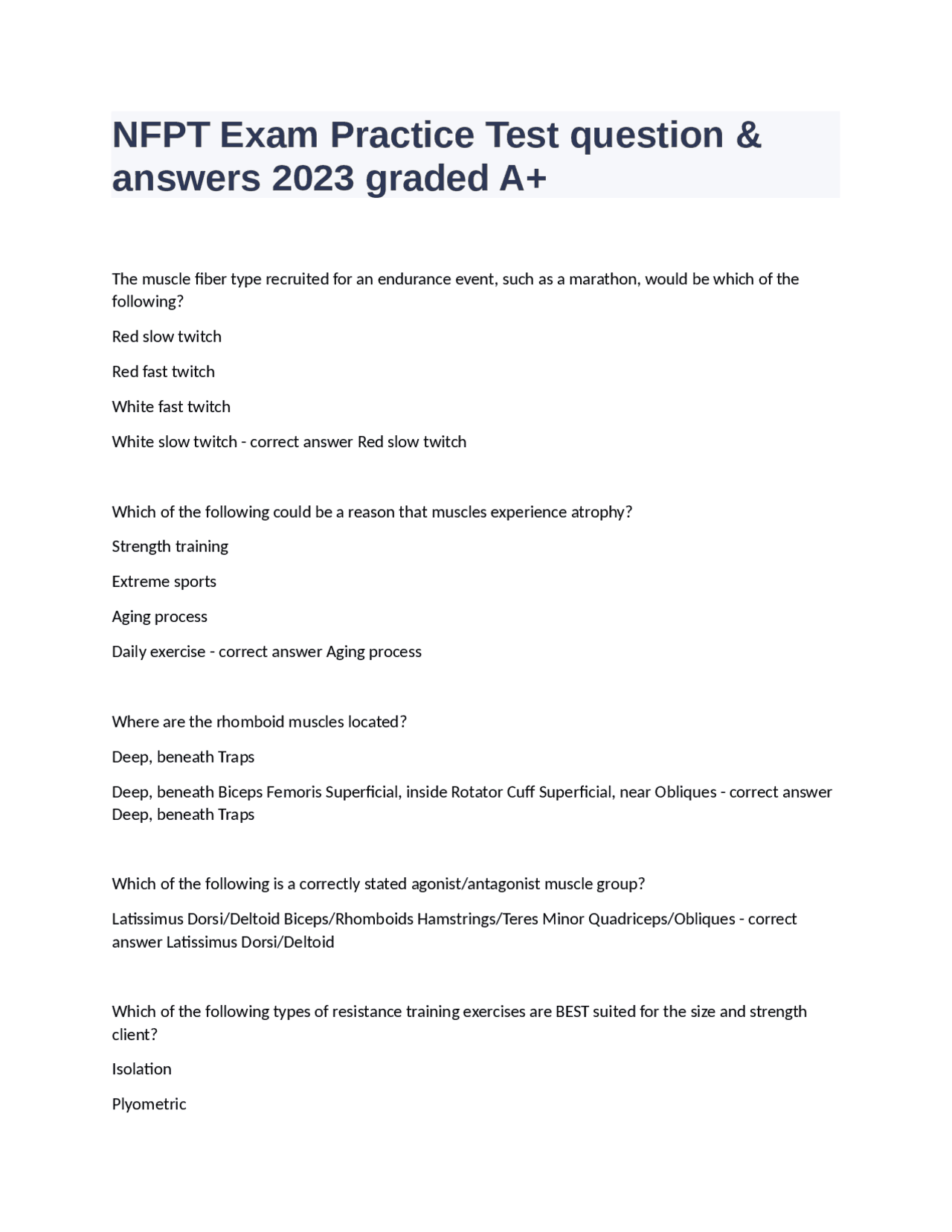 NFPT Exam Practice Test: Questions and Answers | Exams Nursing | Docsity