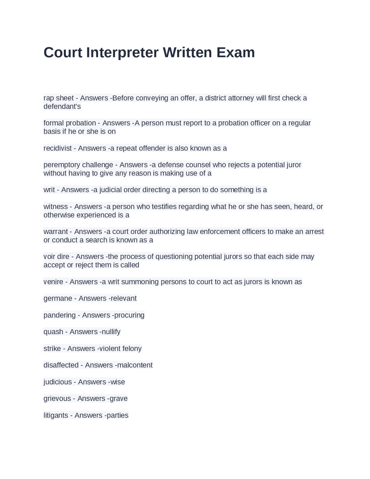 Court Interpreter Written Exam: Legal Terminology and Procedures ...