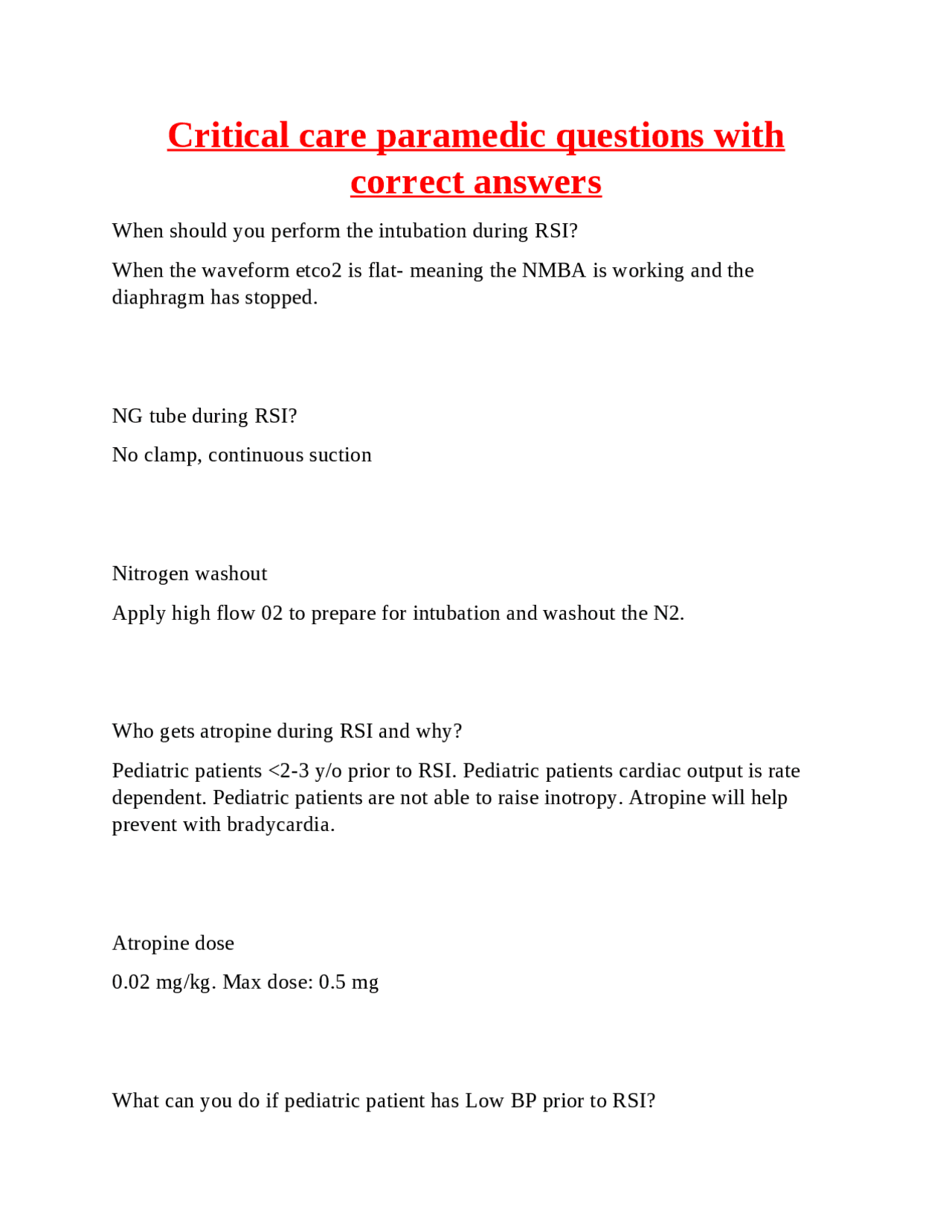 Critical Care Paramedic: RSI & Drug Administration Guide | Exams ...