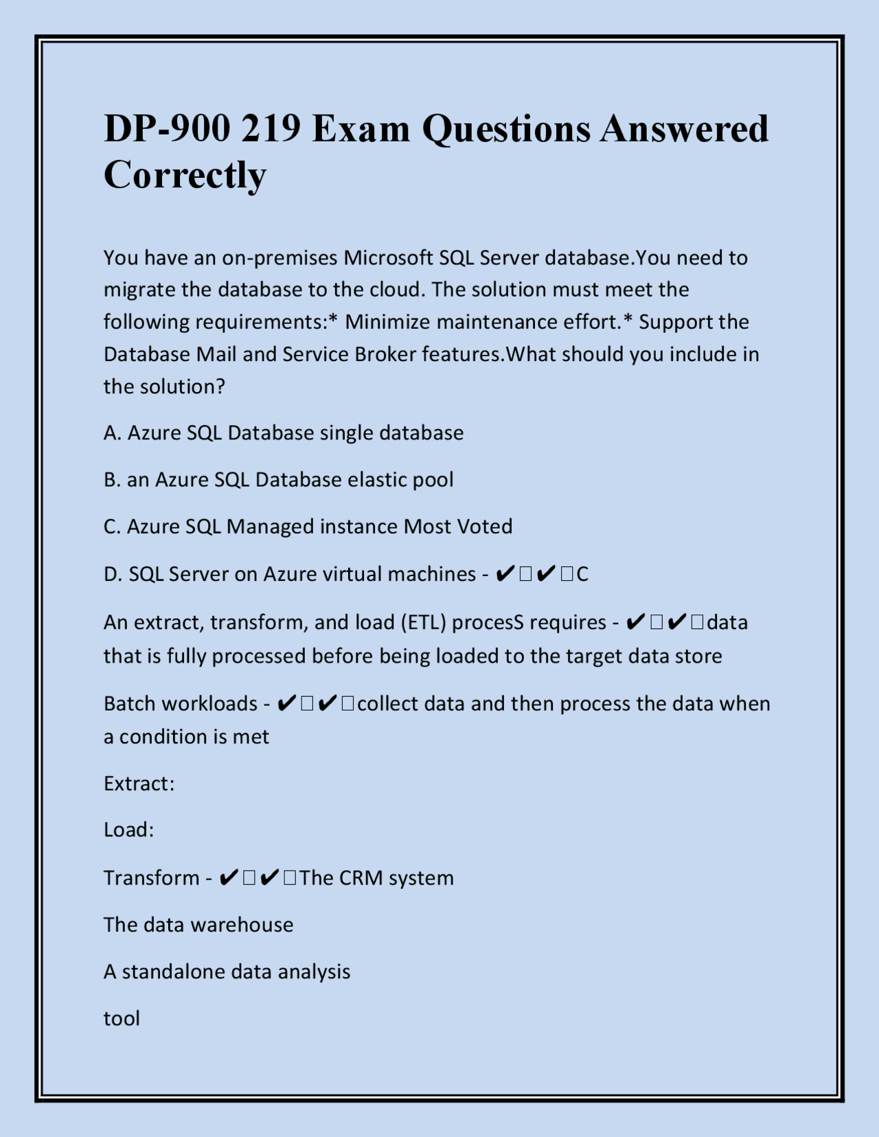 Azure DP-900 Exam Questions and Answers: Data Fundamentals | Exams Computer Science | Docsity